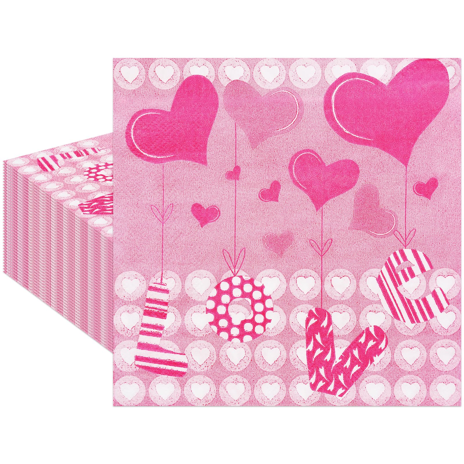 Amazon.com: 40 Count Pink Heart Napkins - 13 x 13 Inches Disposable ...