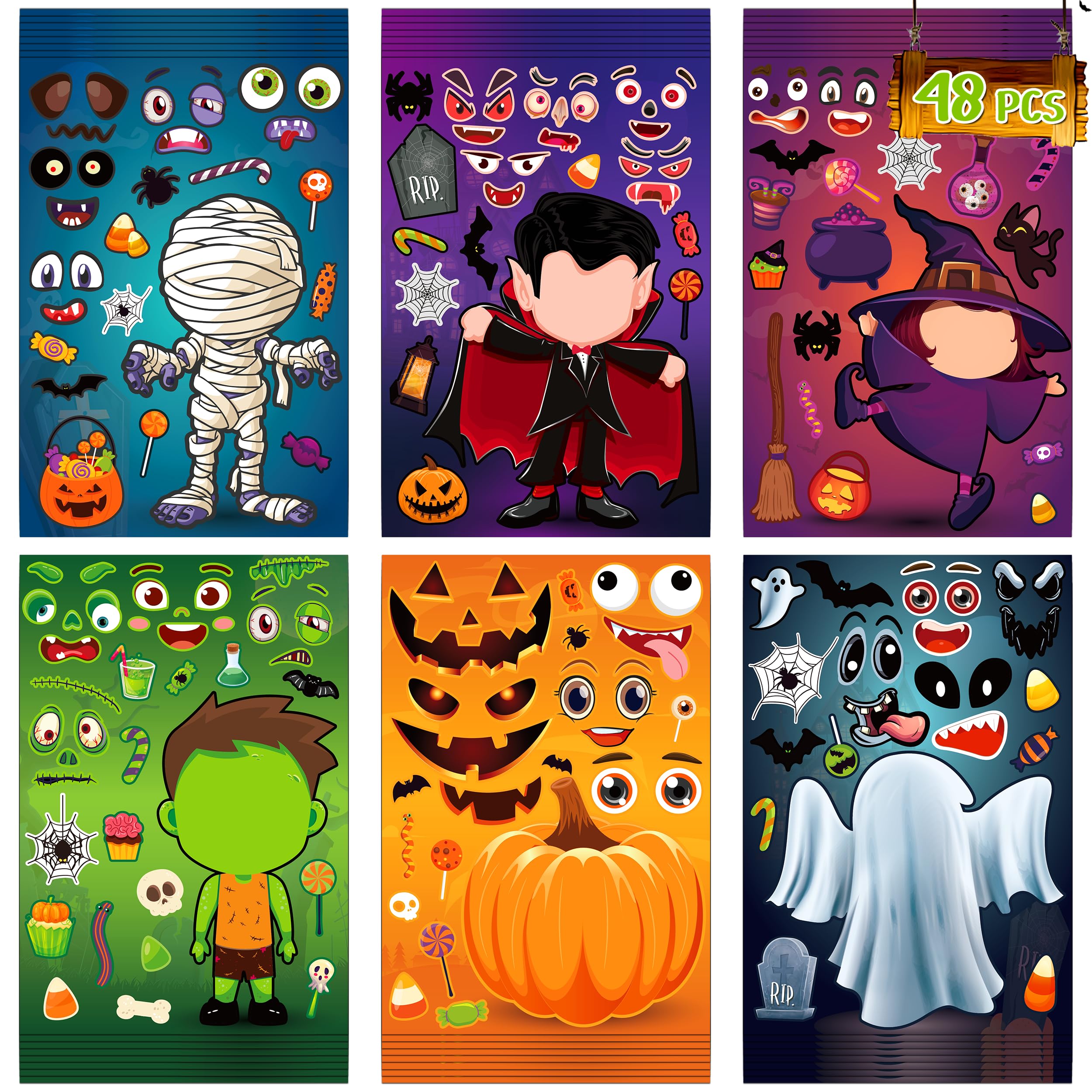Amazon.com: LINAYE 48 Sheets Halloween Stickers Crafts for Kids ...