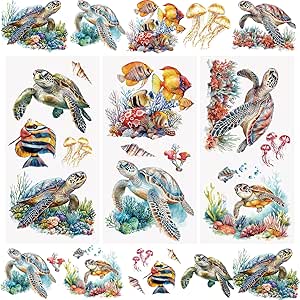 Amazon.com: WANDIC 3Pcs Marine Animal Theme Rub On Transfer Sticker ...