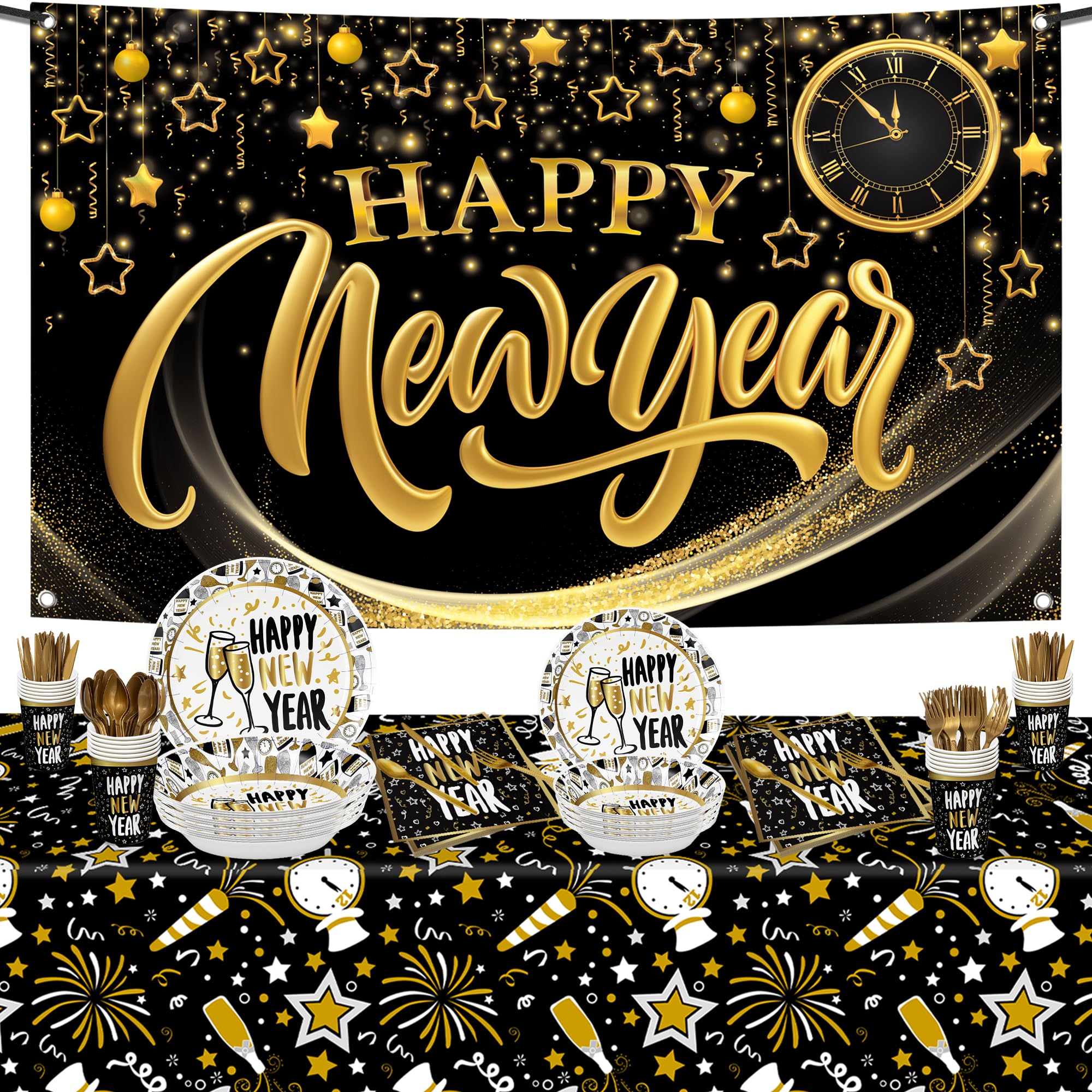 Amazon.com: KatchOn, New Years Eve Dinnerware Set - Happy New Year ...