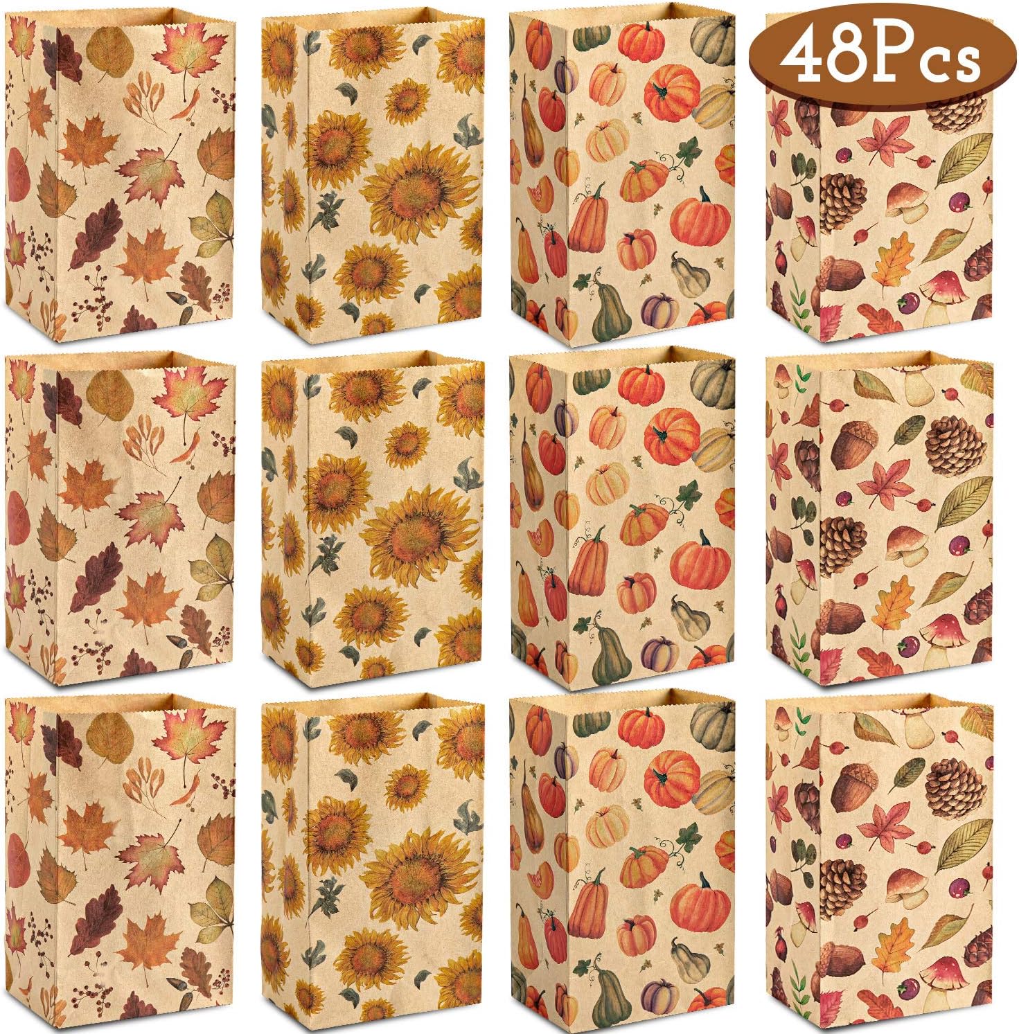 Amazon.com: Whaline 48Pcs Fall Flat Treat Bags Kraft Paper Bags ...