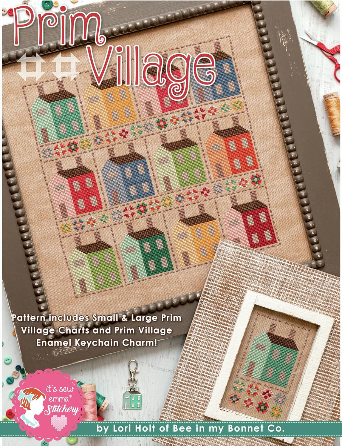 Amazon.com: Six Mile Cross Stitch Pattern, Prim Village W/Enamel Charm ...