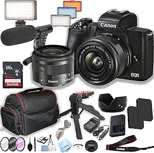 Amazon.com : Canon M50 Mark II Mirrorless Digital Camera with 15-45mm Lens + 64GB Memory + LED ...