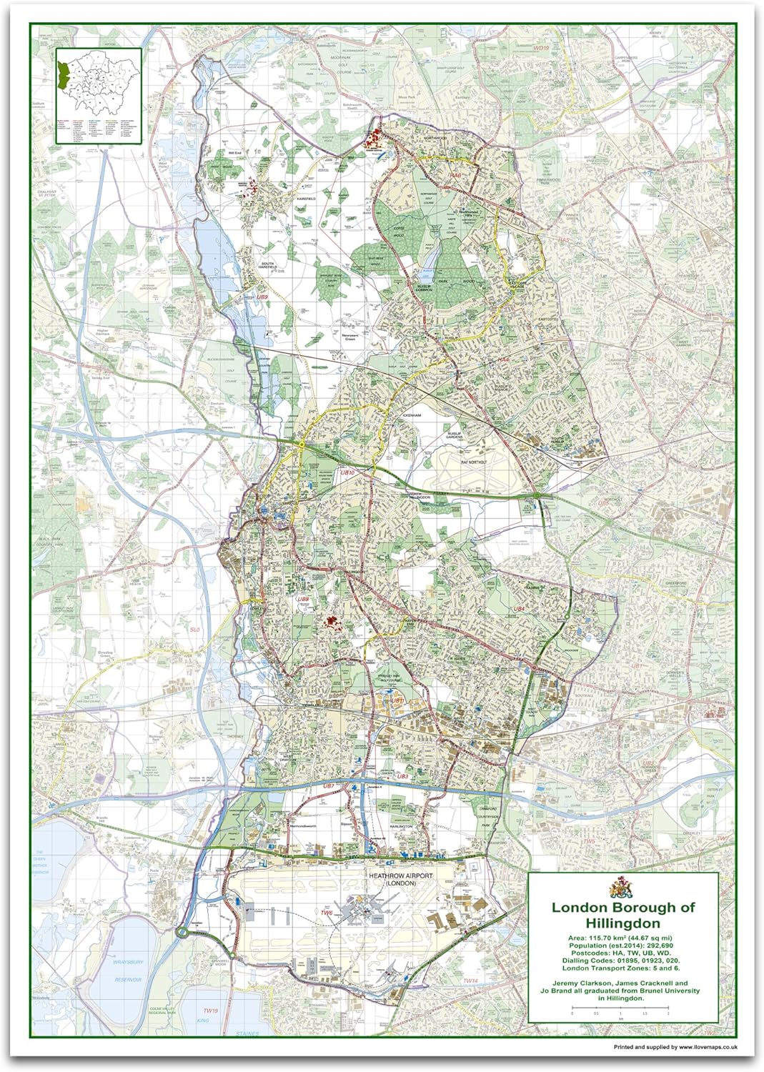 London Borough Map - Hillingdon - Size A0-84.1 x 118.9cm - Paper ...