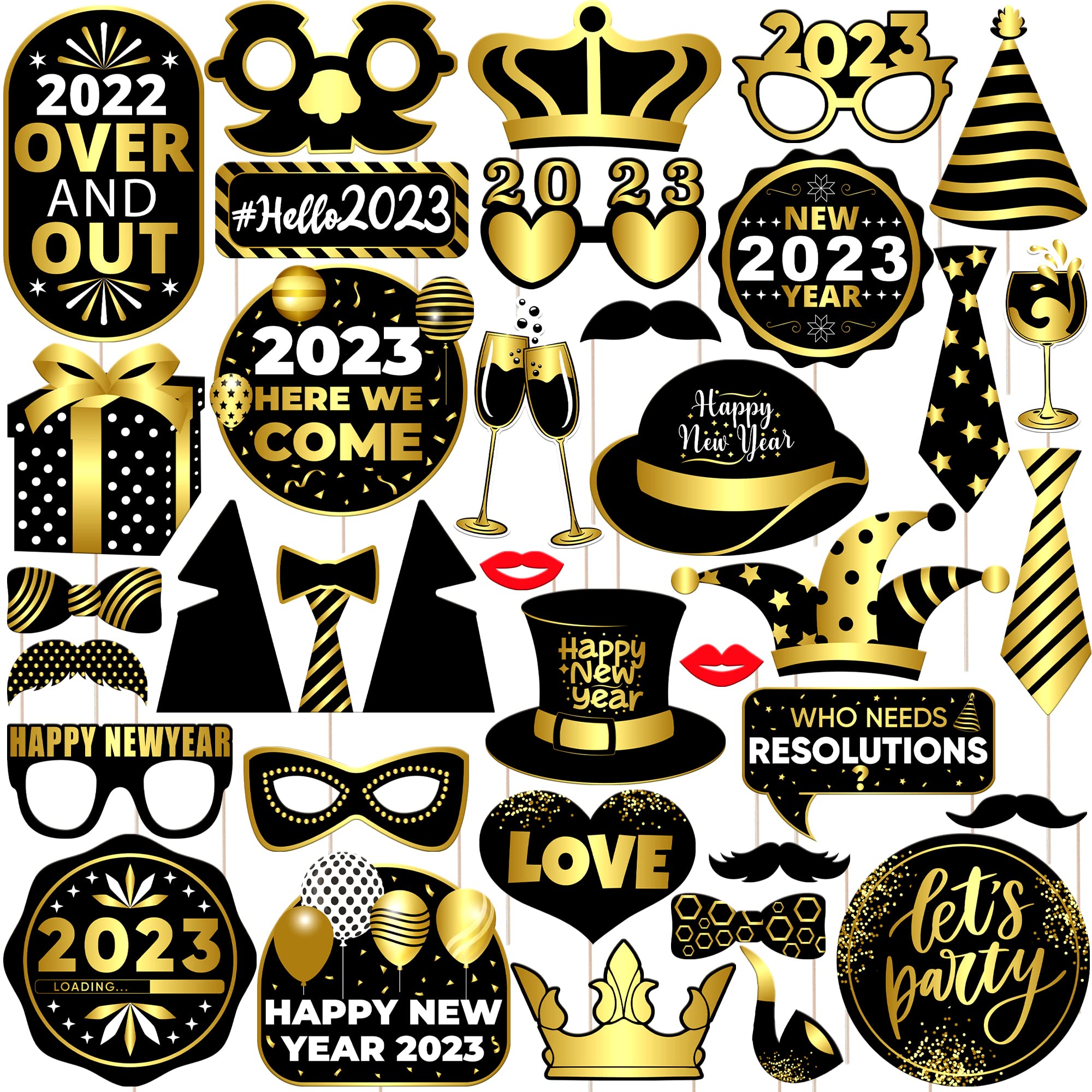 Buy New Years Photo Booth Props 2023 - Pack of 35, New Years Eve Photo ...