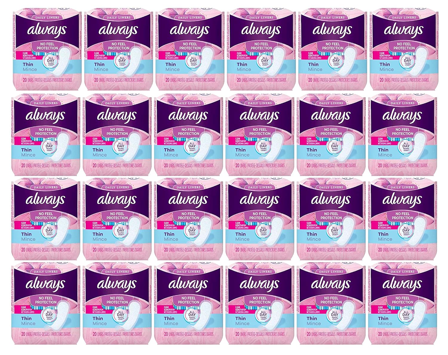 Amazon.com : Always Thin Pantiliners - scented - 20 pack (Case of 24 ...