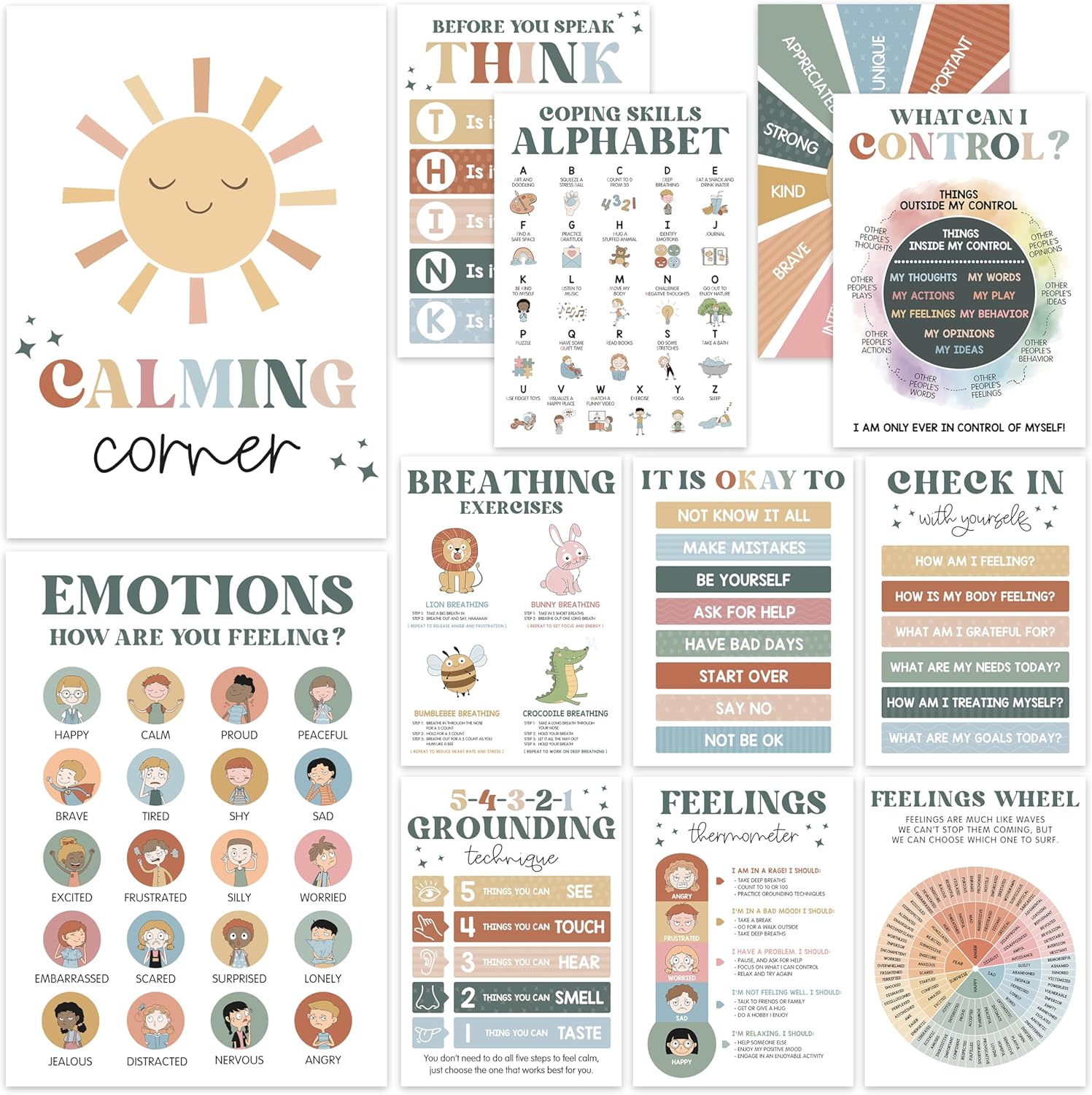 Amazon.com: 12 Retro Calming Corner Classroom Posters (10x14 ...