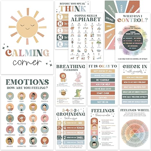 Amazon.com: 12 Retro Calming Corner Classroom Posters (10x14 ...