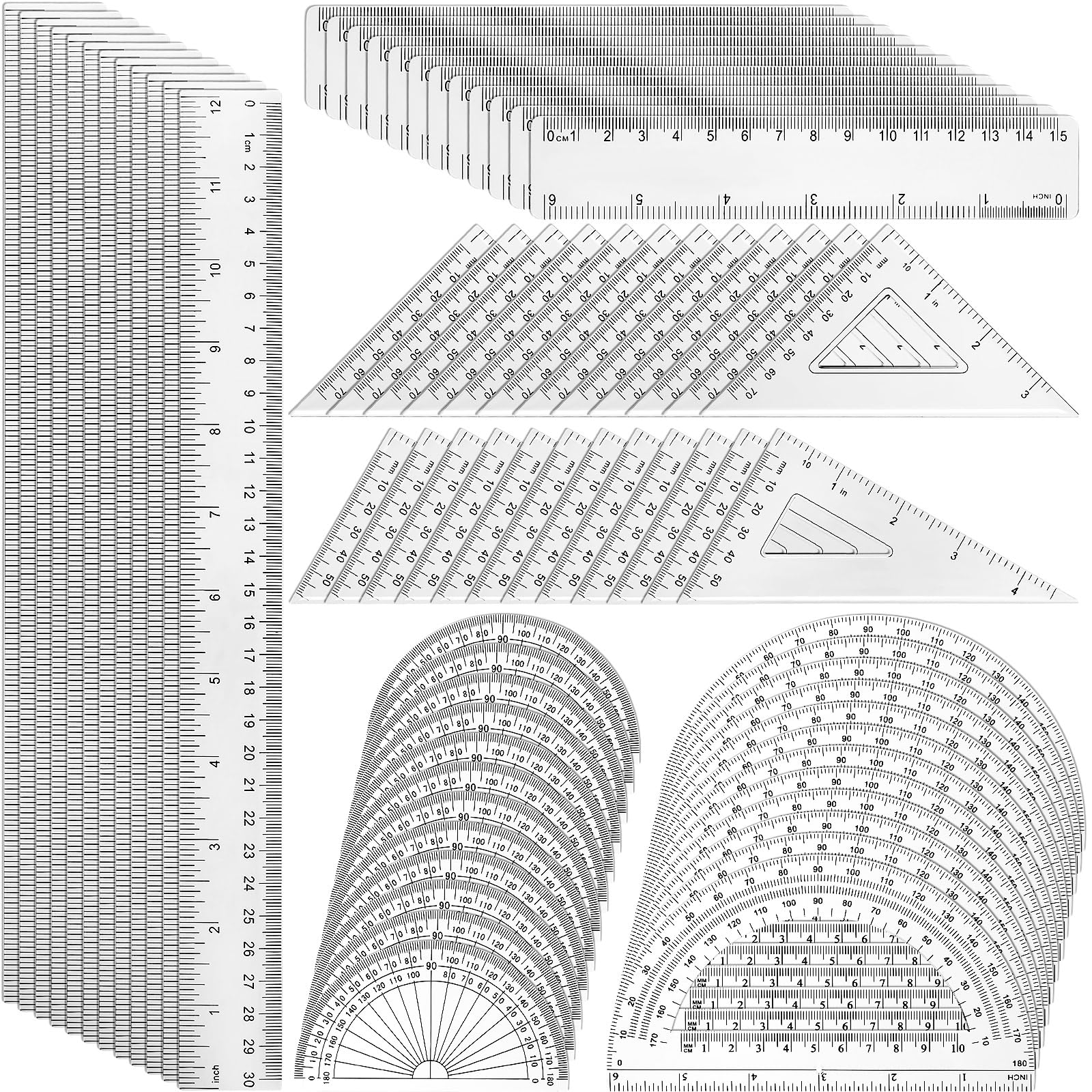 Snapklik.com : 72 Pcs Plastic Clear Math Set Includes Protractor ...