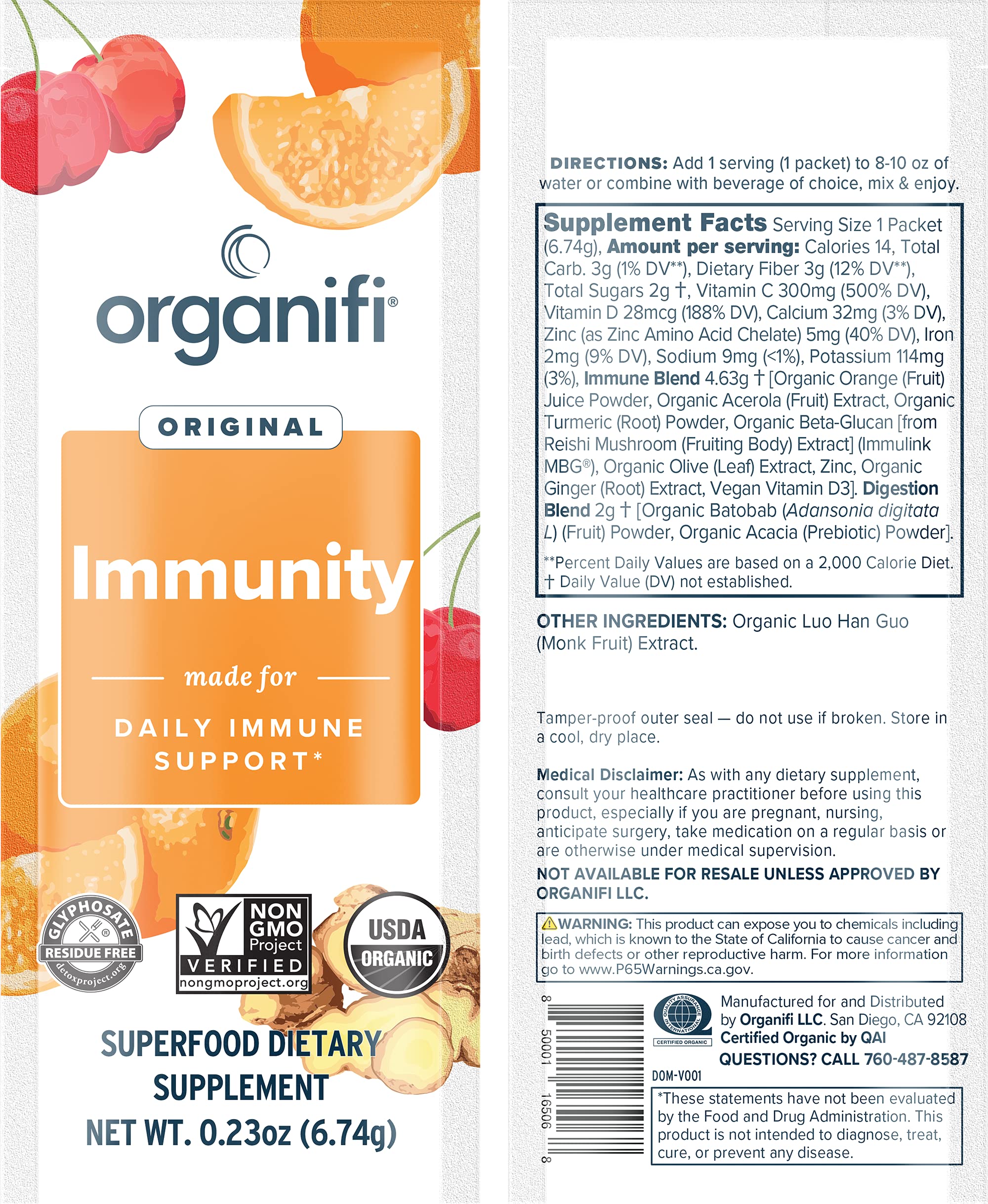 Organifi Immunity - Organic Superfood Immunity Support - 14 Single ...