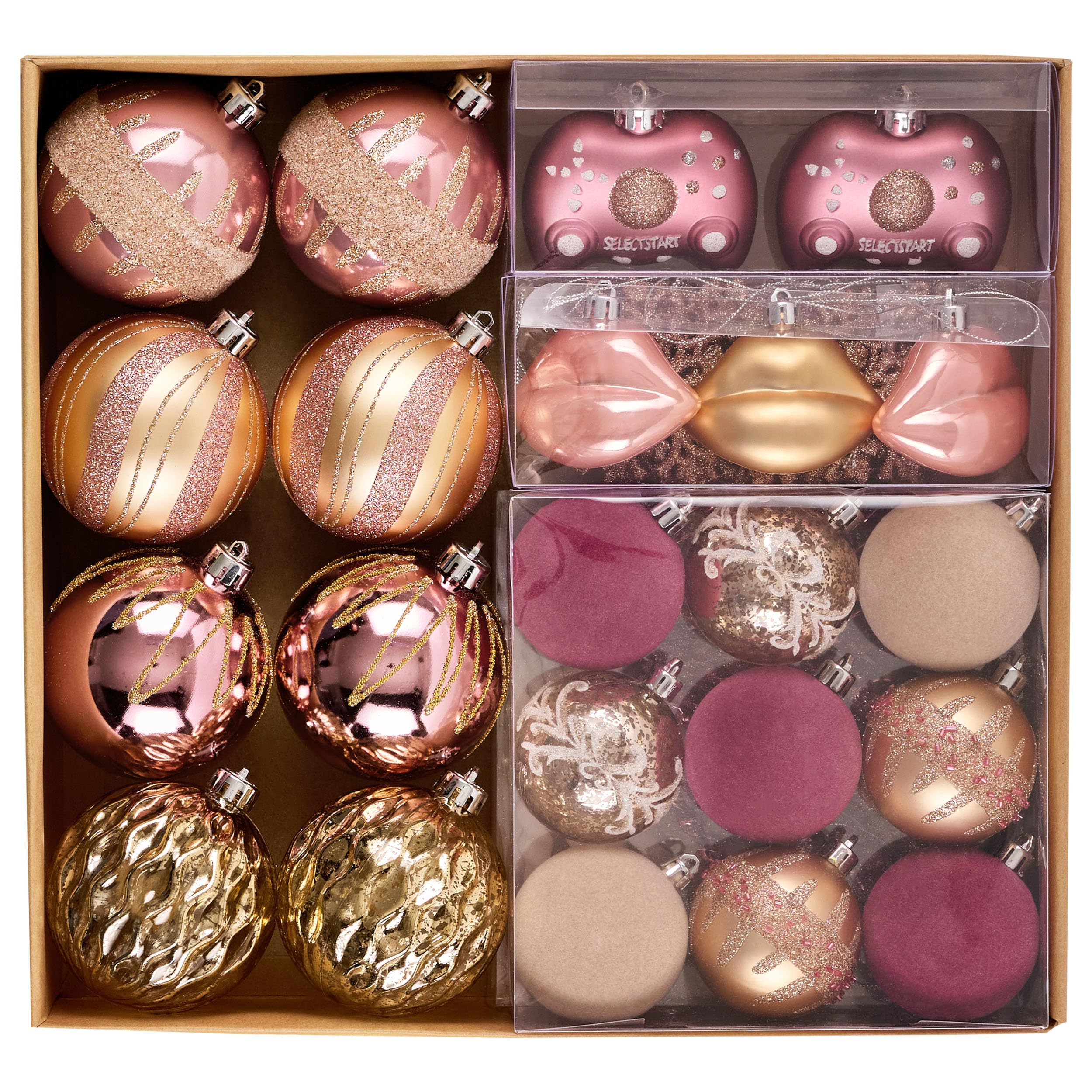 Amazon.com: DecorbyHannah 60ct Christmas Ornaments Set, Pink Gold ...