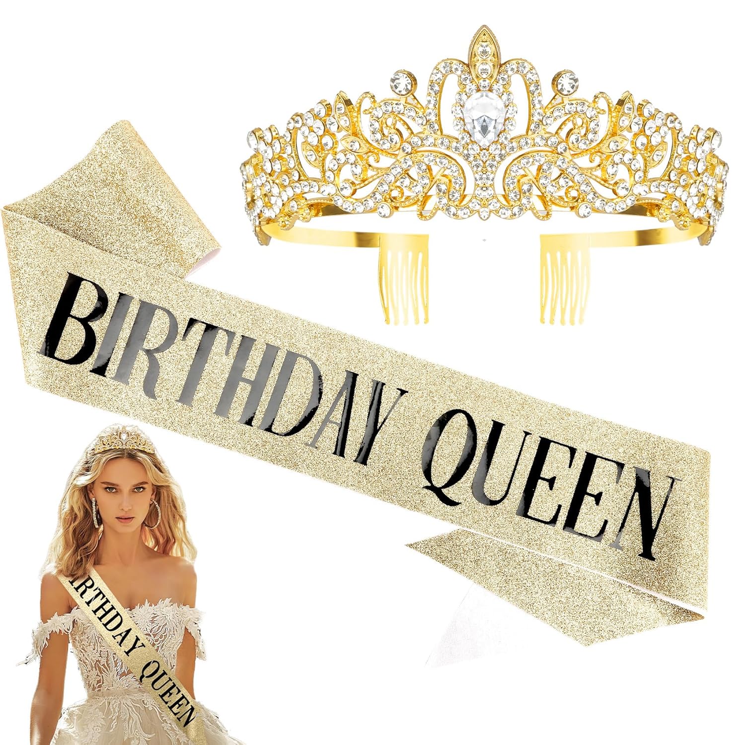 Amazon.com : Jukeios Birthday Sash for Women,Birthday Crown Tiaras for ...