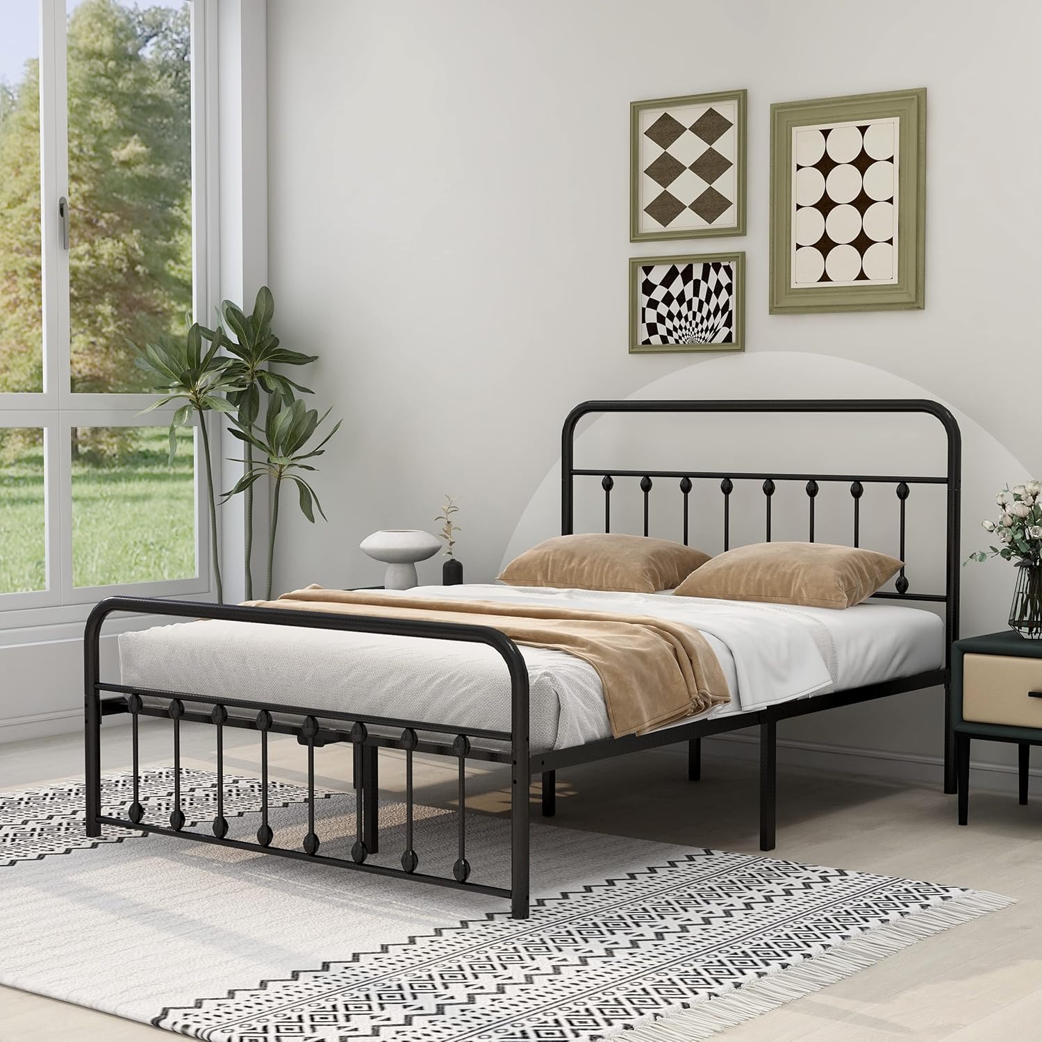 Amazon.com: NNV Platform Full Size Metal Bed Frame with Vintage ...
