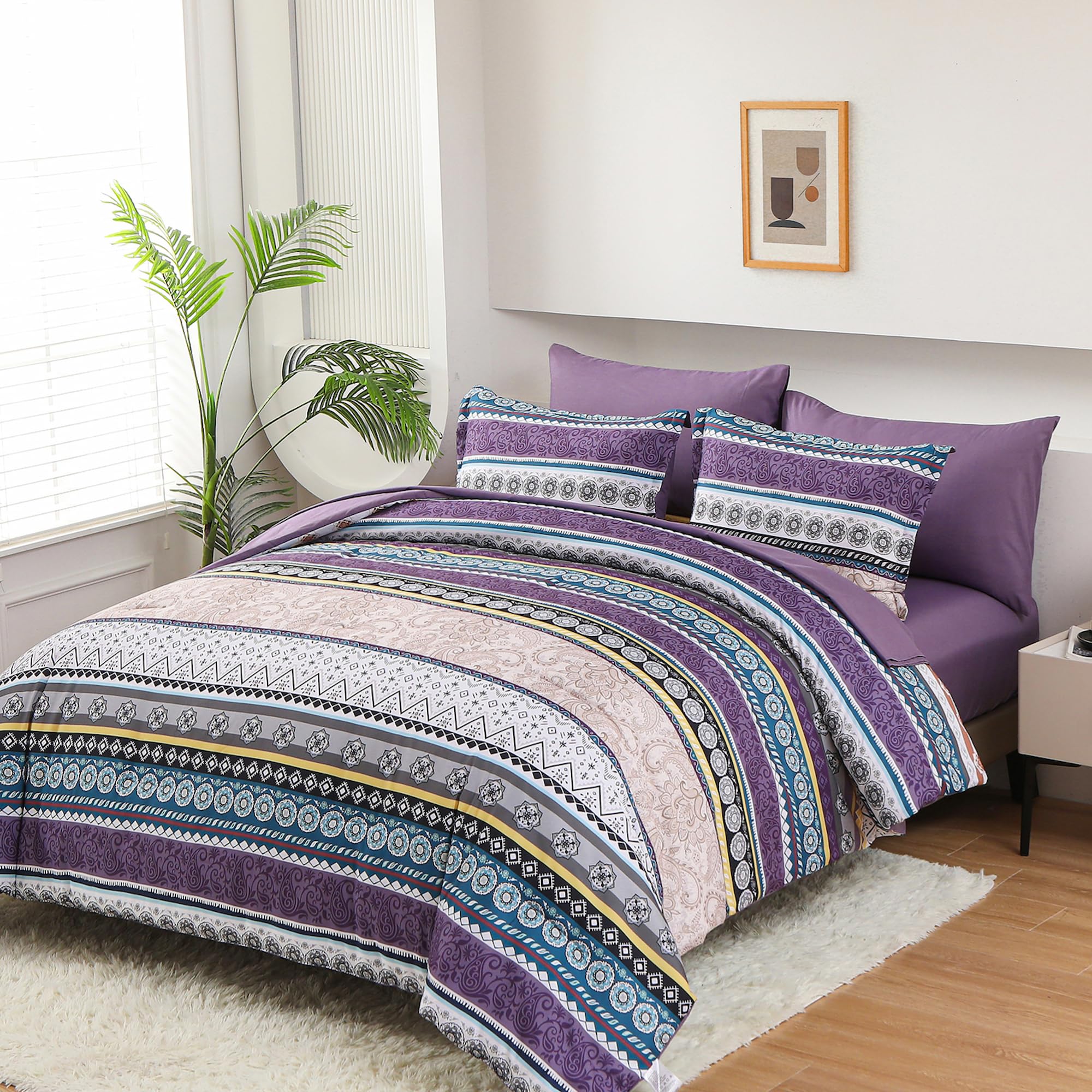 Amazon.com: Goodidea Boho Comforter Set Queen Size 7 Piece Purple ...