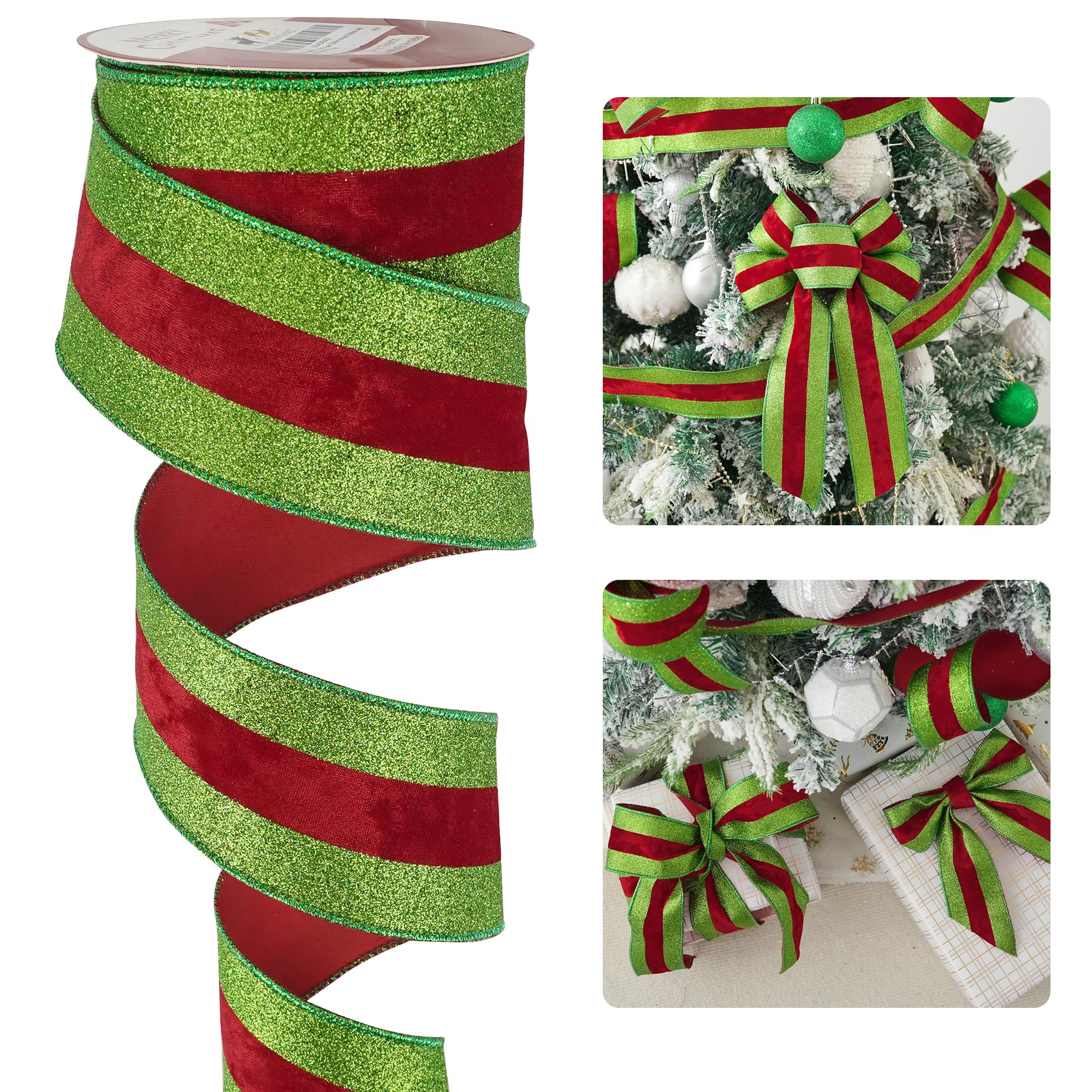 Amazon.com: HUIHUANG Red and Lime Green Wired Ribbon 2.5 inch Red ...
