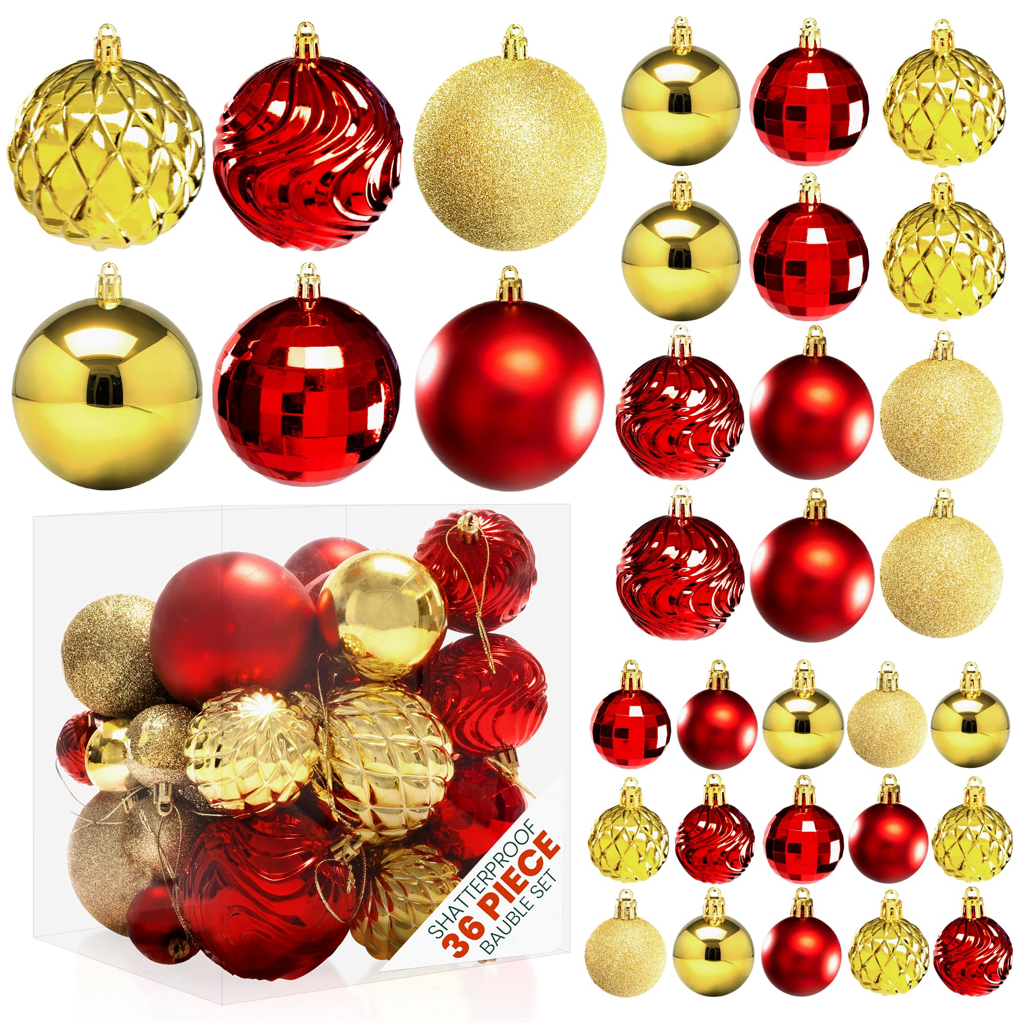 Pelle & Sol 36-Piece Christmas Decorations Bauble Set - Shatterproof ...