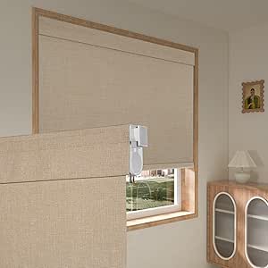 Boolegon No Drill No Tools Roller Shades for Windows, Blackout Linen ...