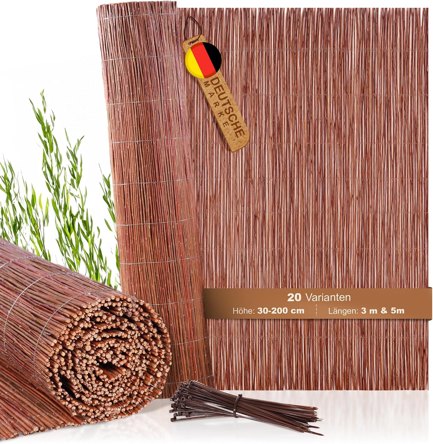 BOOGARDI Weidenmatte - 20 Größen - Weidenzaun 80 cm hoch x 300 cm lang ...