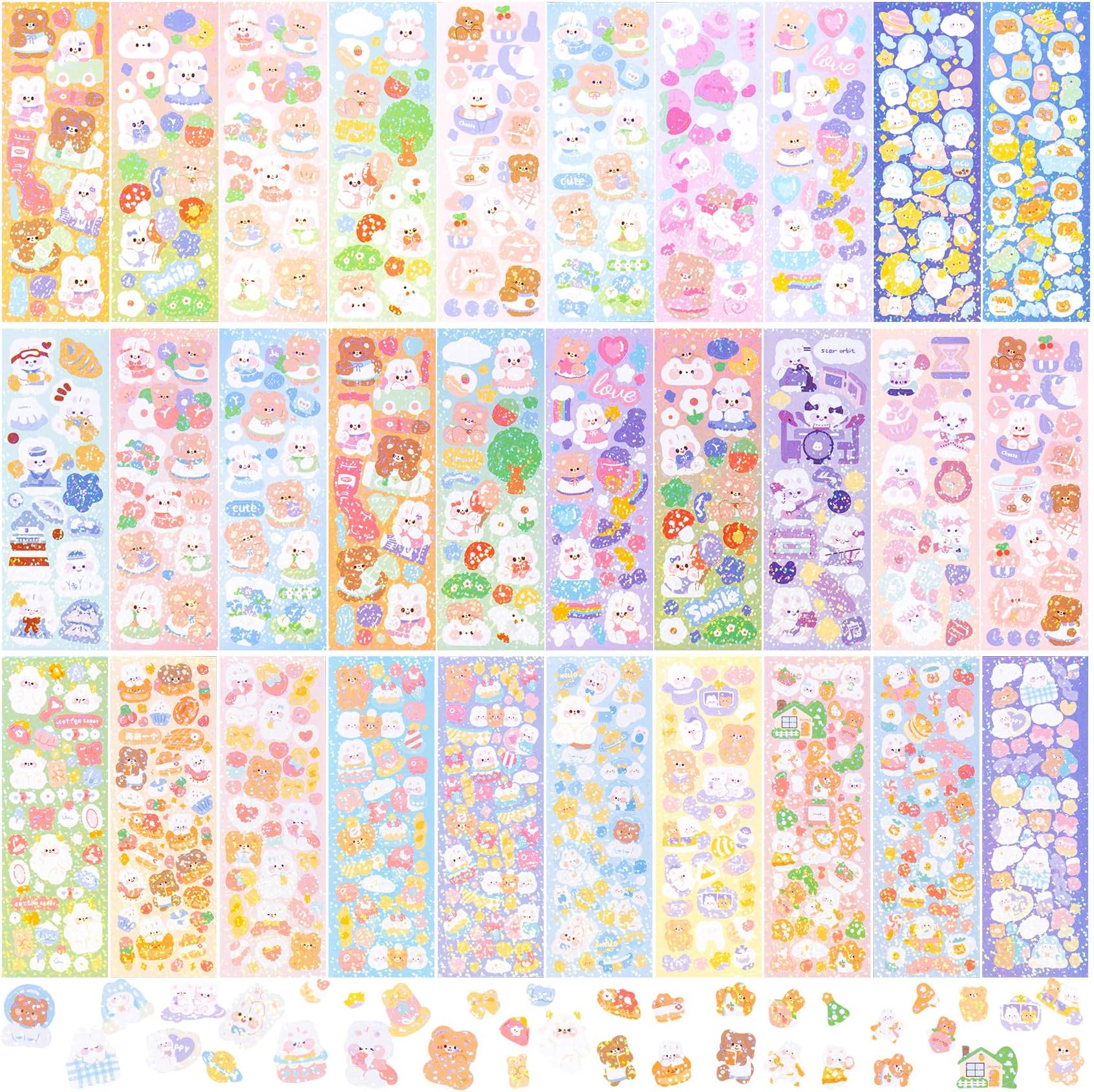 Amazon.com: HINZIC 30 Sheets Korean Stickers Cute Rabbit Bear Kpop Deco ...