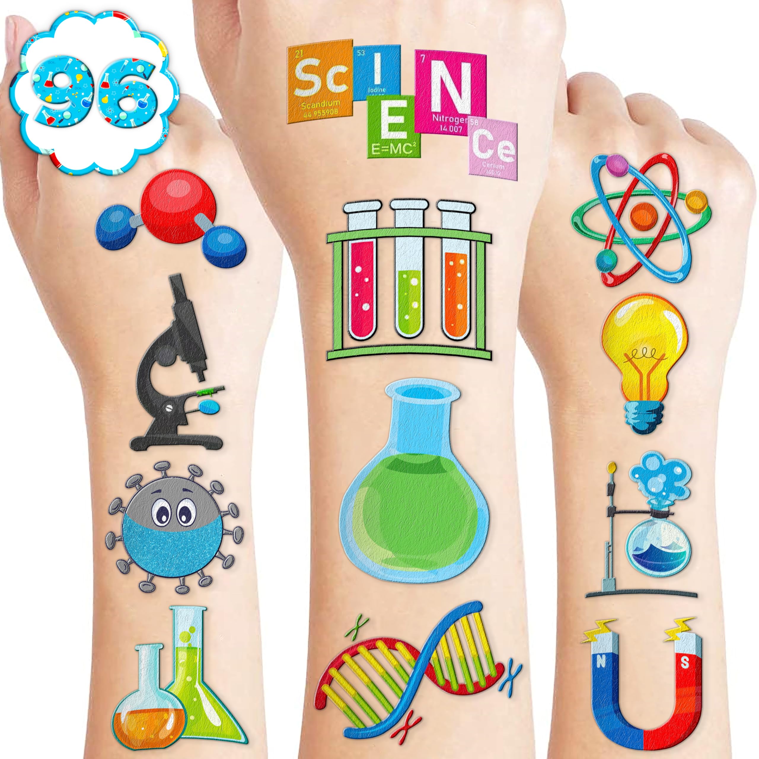 Amazon.com : 96PCS Funny Science Temporary Tattoos Theme Mad Scientist ...