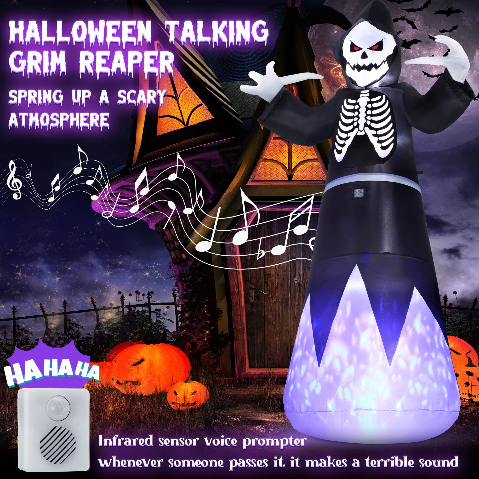 8FT Halloween Inflatables Grim Reaper with Sounder Outdoor Decorations ...