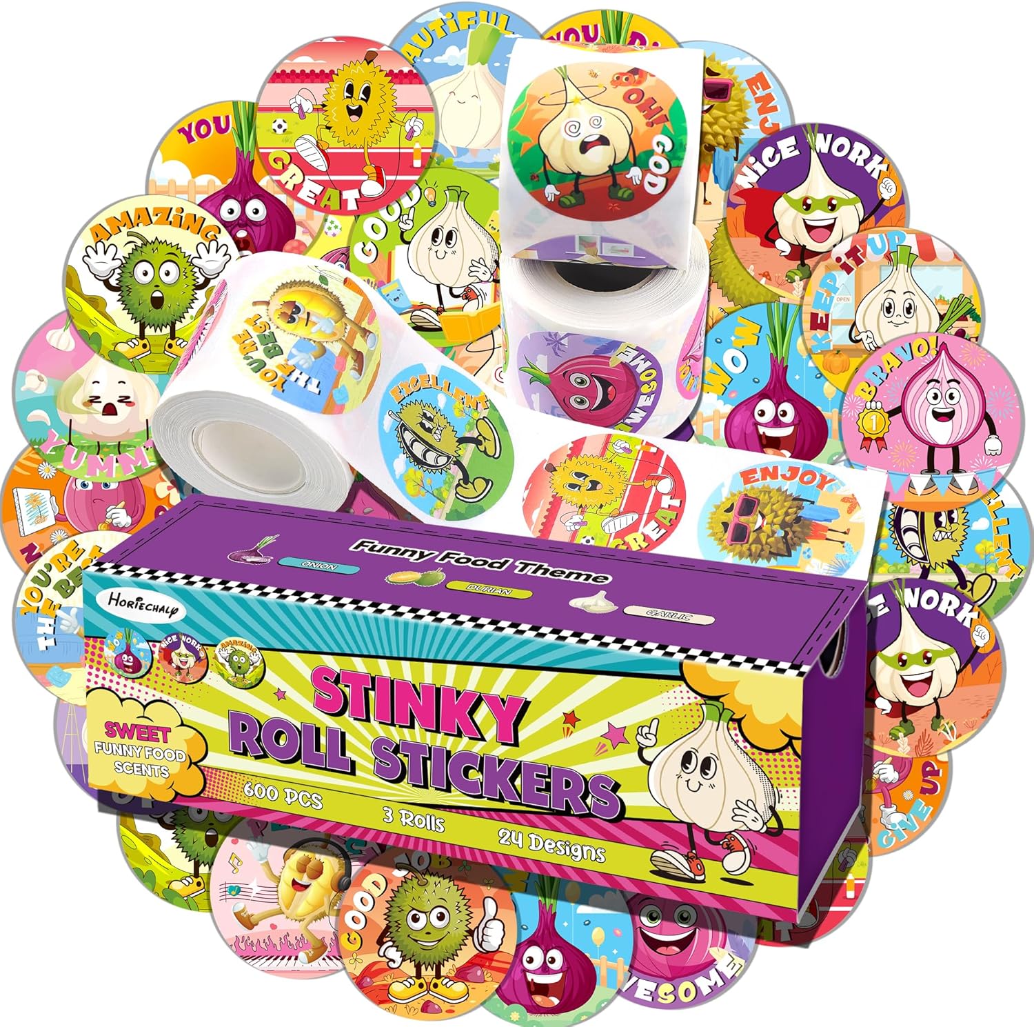 Amazon.com : 3 Rolls Smelly Stickers for Kids 600 PCS, 24 Designs Onion ...