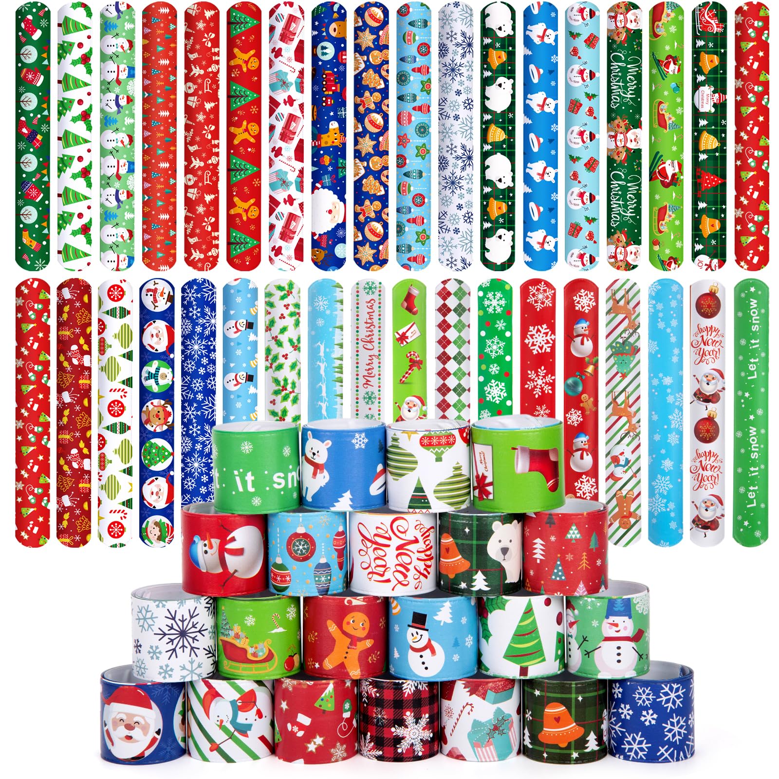 Amazon.com: LovesTown 64PCS Christmas Slap Bracelets for Kids ...