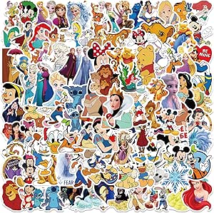 Amazon.com: 100PCS Disney Cartoon Stickers Pack Waterproof Princess ...