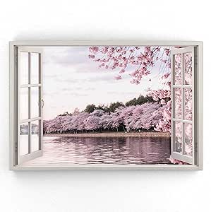 Amazon.de: Estika - Leinwand Bilder Fensterblick - Rosa Wald, See - 120x80 cm - 1 teilige ...