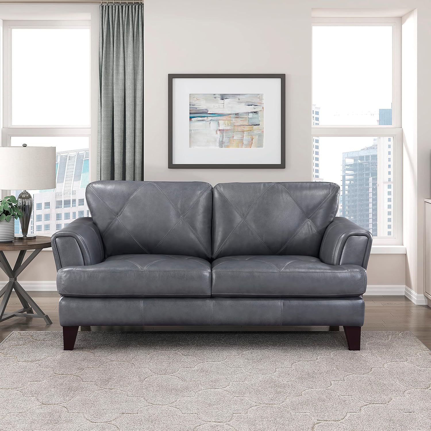 Amazon.com: Lexicon Gerald Leather Living Room Loveseat, Burnish Gray ...