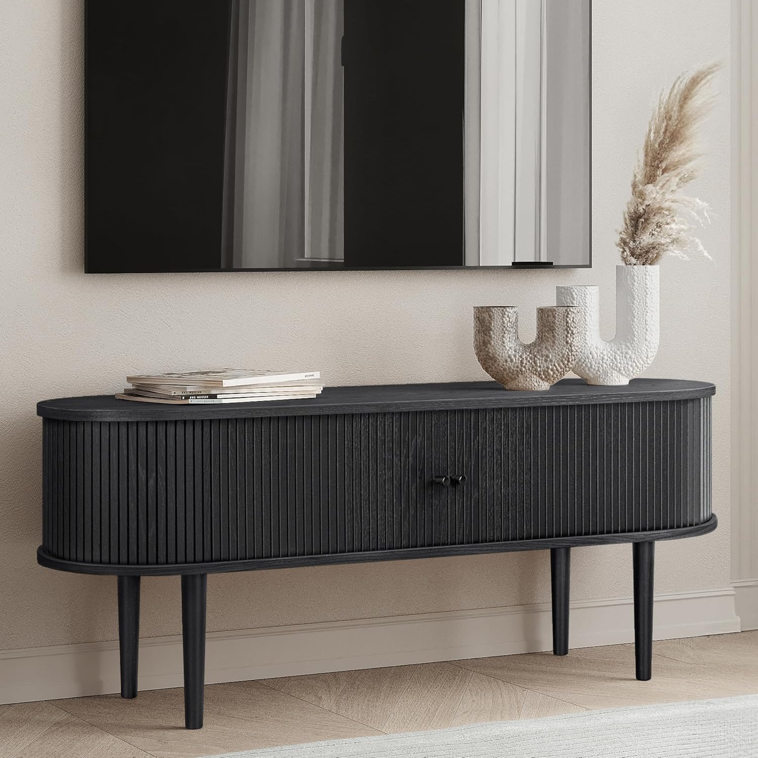 Amazon.com: WERMO 55’’ Black TV Stand with Storage and Shelves for 32 ...