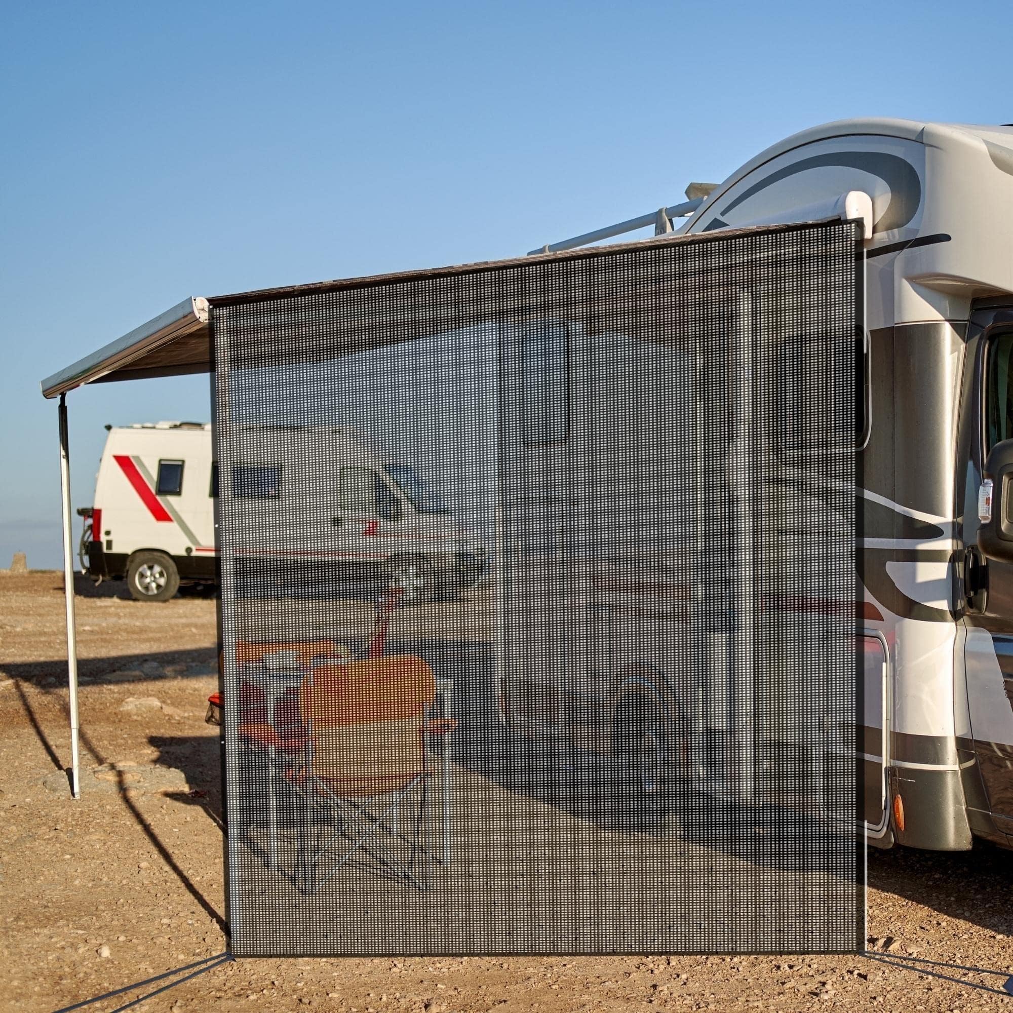 Sintron RV Awning Sun Shade, Side Screen 9'x7', Black Mesh Sunshade UV ...