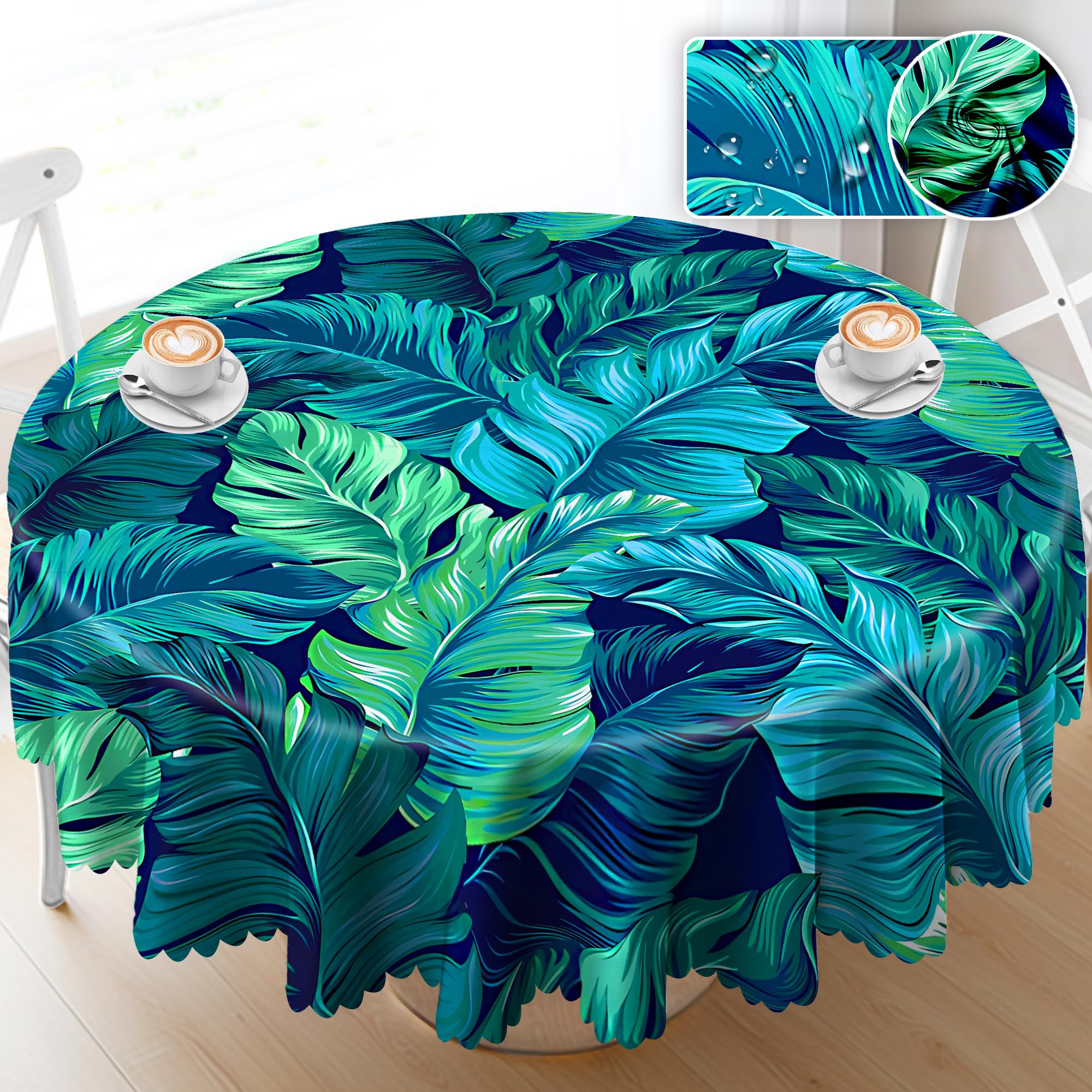 Amazon.com: Hawaiian Round Tablecloth 60 Inch, Hawaii Green Palm Leaf ...