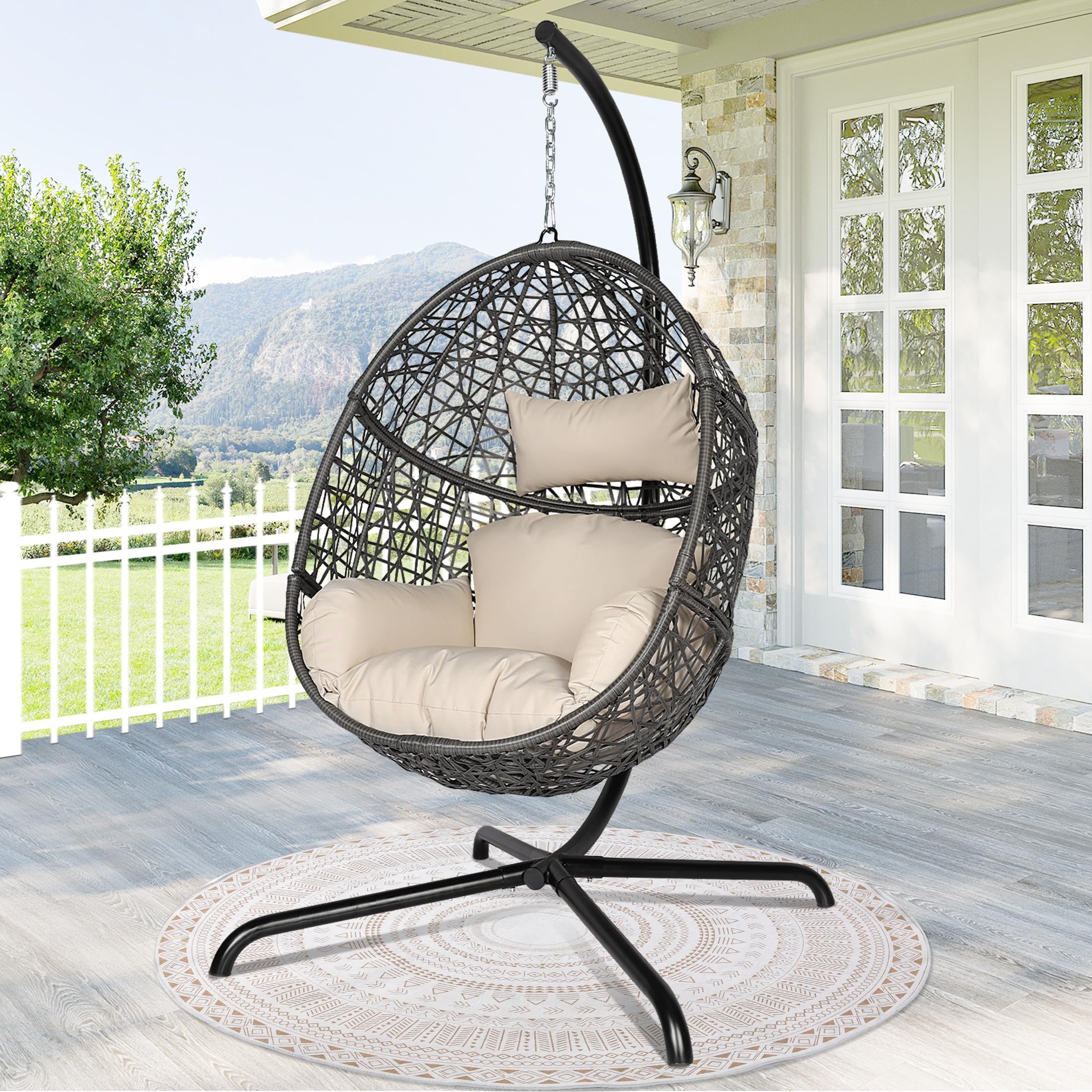 Amazon.com: Hanging Egg Chair with C-Stand, Oversized Wicker Swing ...
