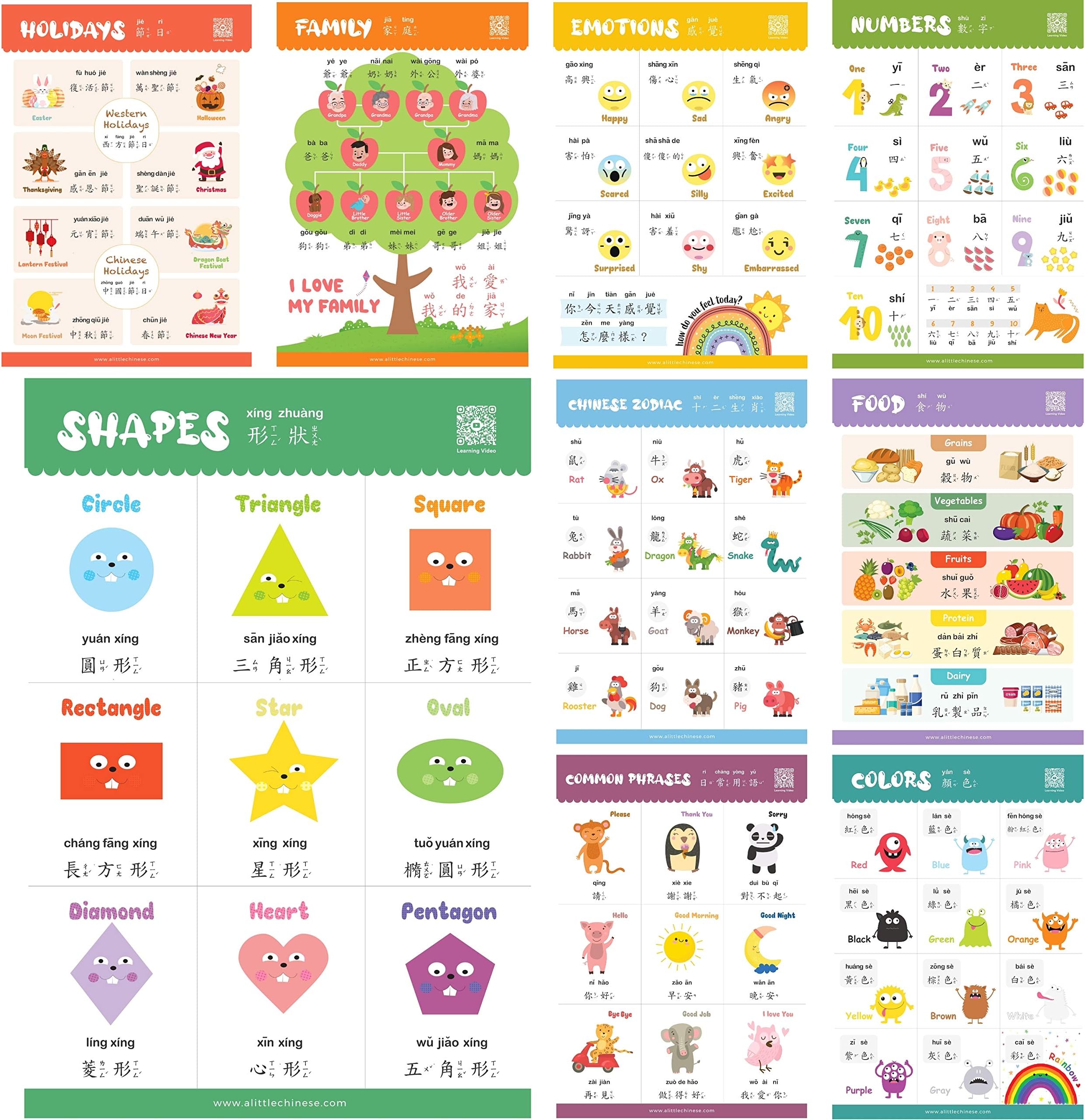 Amazon.com: N/A/ Chinese Learning 10-Poster Set for Kids. Montessori ...