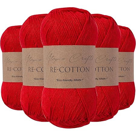 Utopia Crafts Re-Cotton Knitting Yarn, 5X 100g (Scarlet) : Amazon.co.uk ...