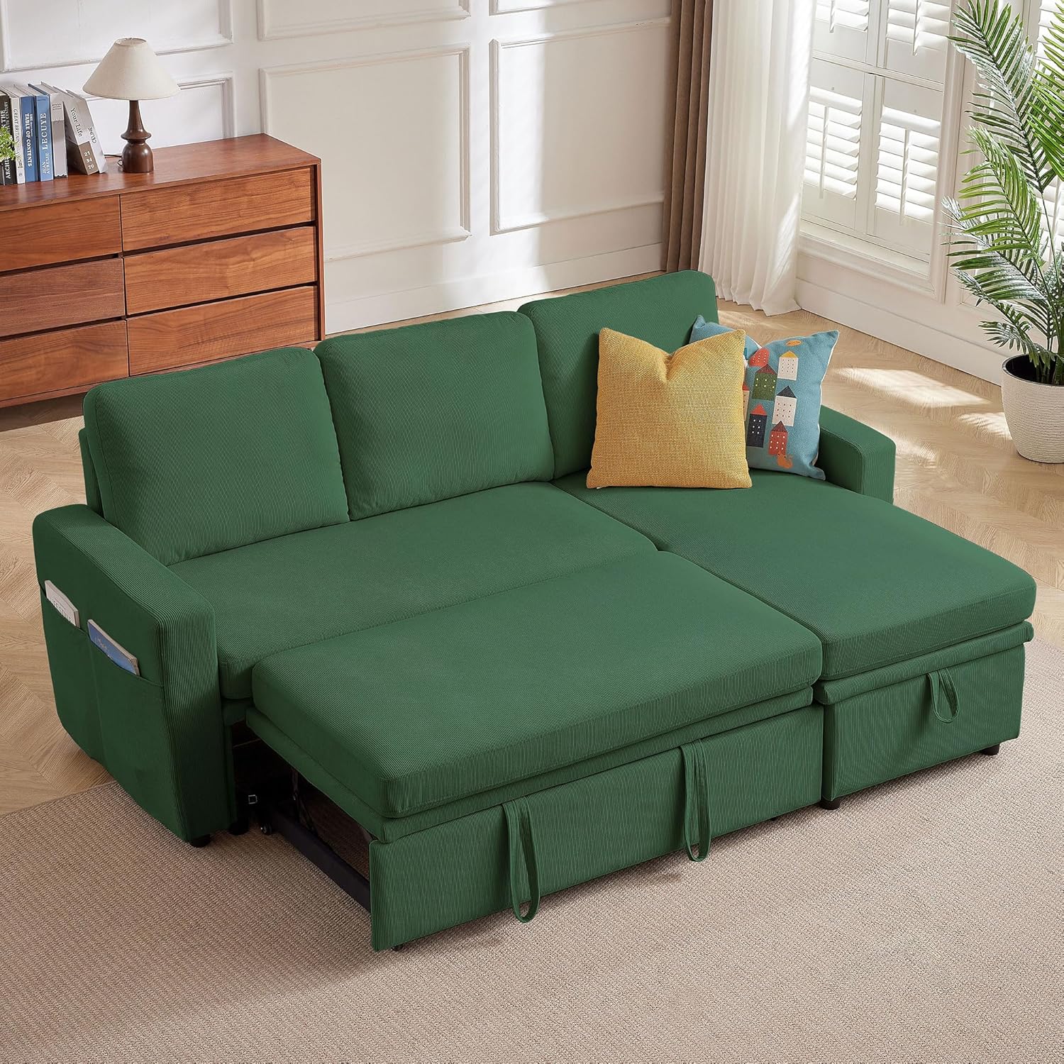 Amazon.com: Enobala Reversible Sectional Sleeper Sofa with Pull Out ...