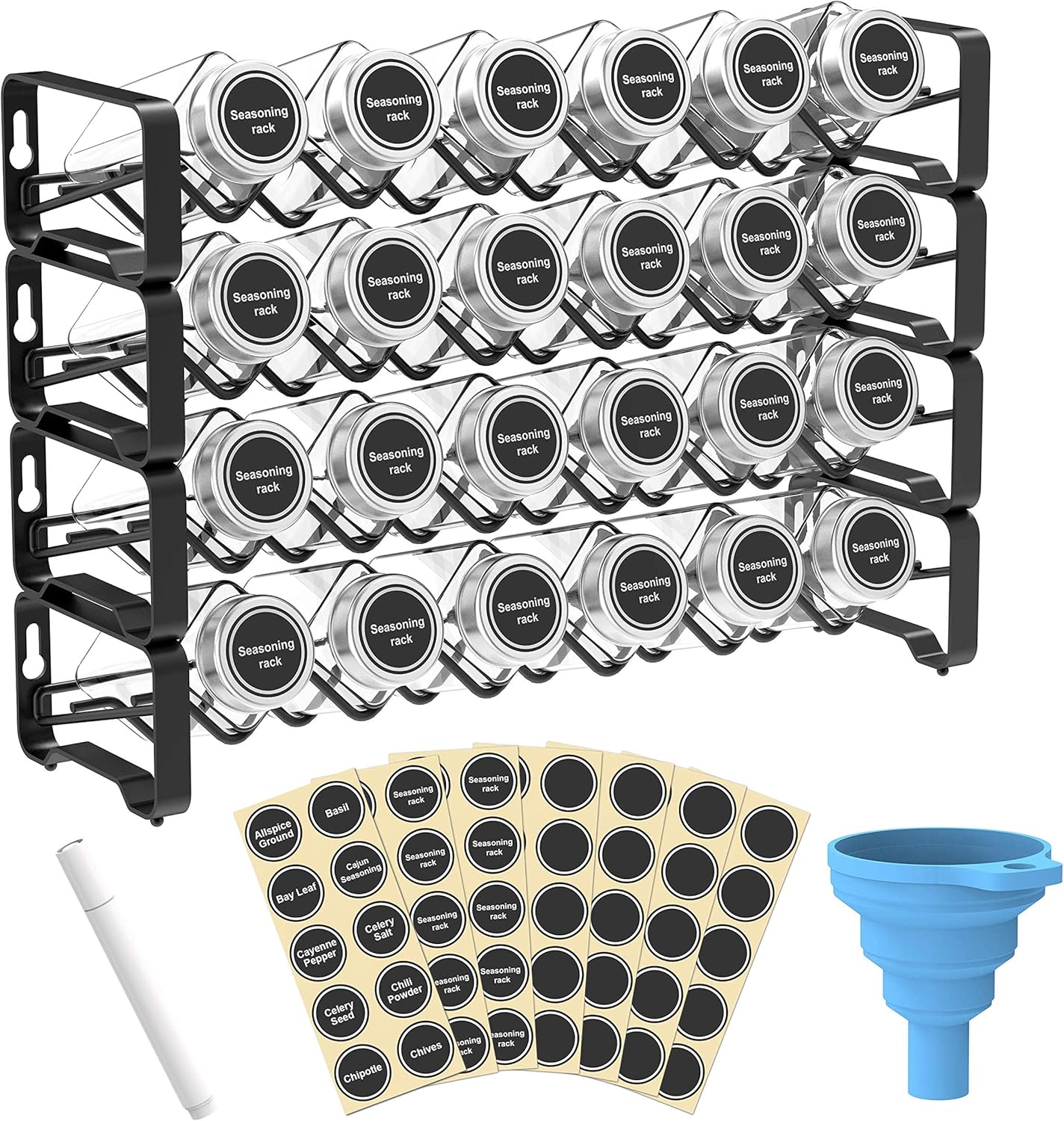 Amazon.com: Auledio 4-Tier Stackable Spice Rack with 24 Glass ...