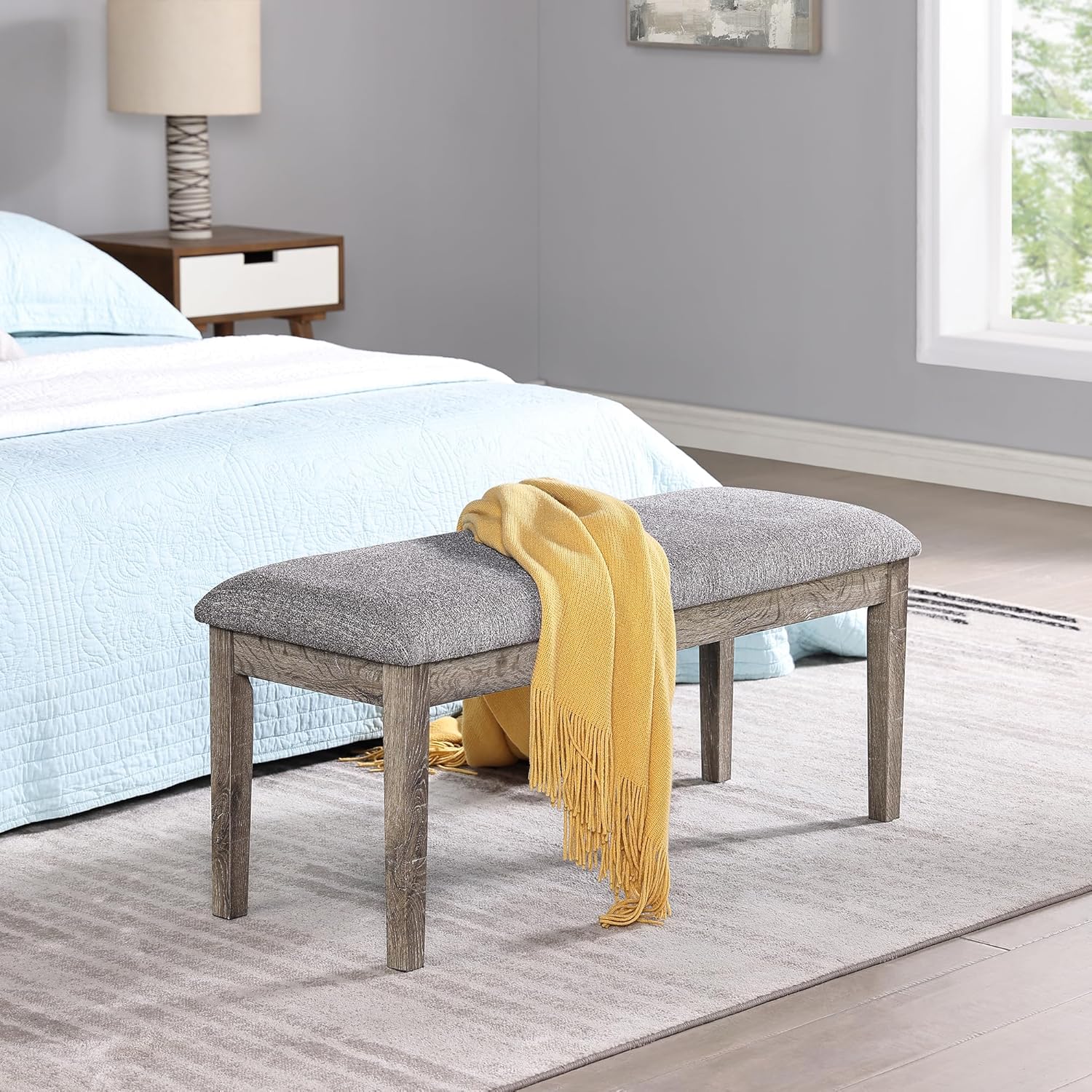 Amazon.com: KATBOC Linen Upholstered Bench End of Bed Bench with Wooden ...