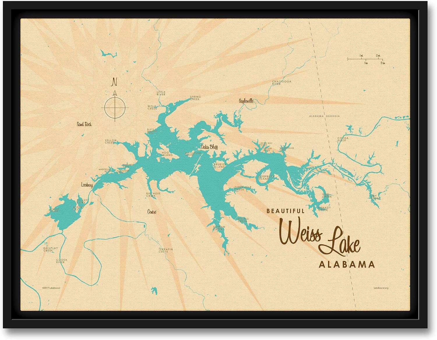 Amazon.com: Weiss Lake Alabama Vintage-style Map Professionally Framed ...
