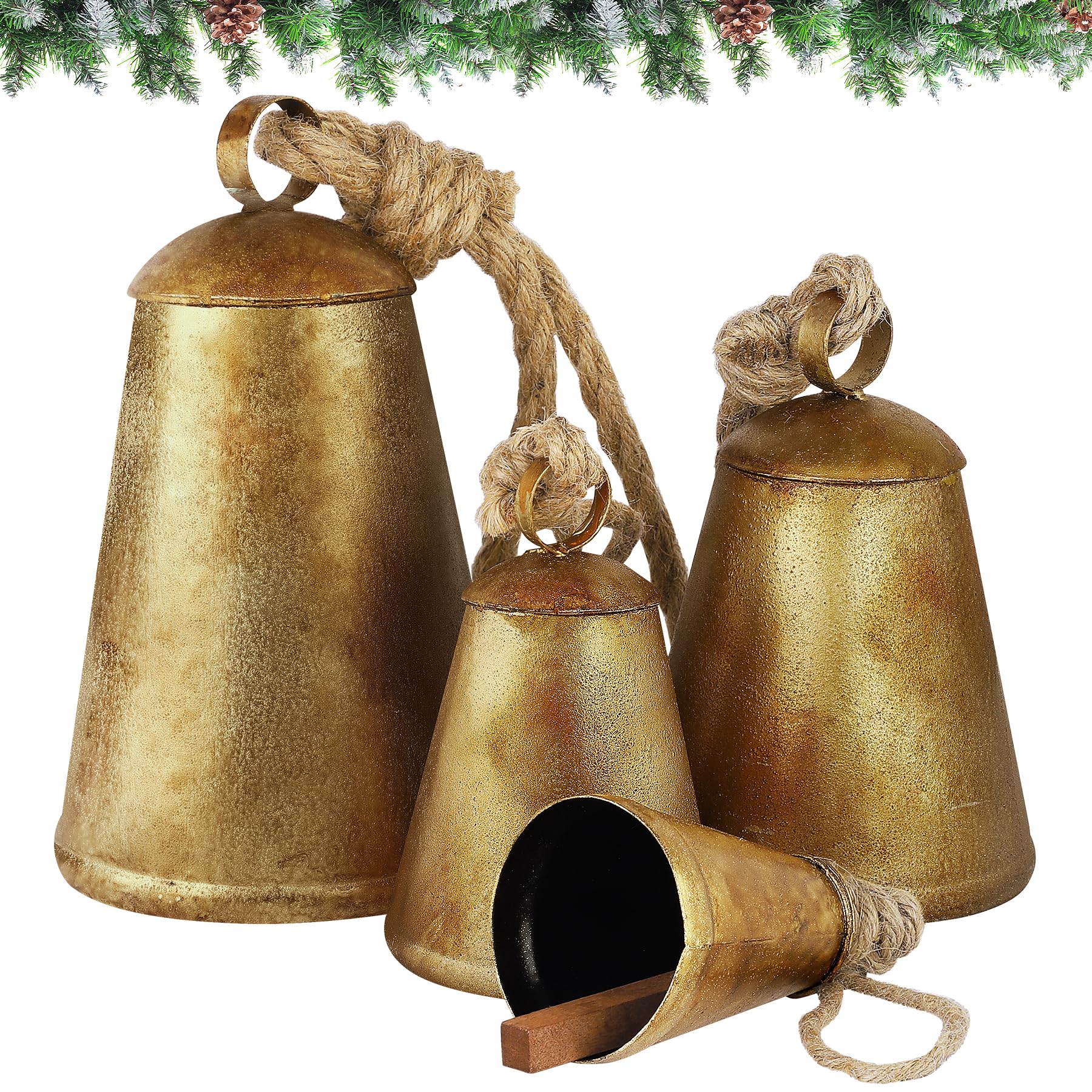 Amazon.com: Fovths 4 Pack Huge Christmas Cow Bells Giant Hanging Metal ...