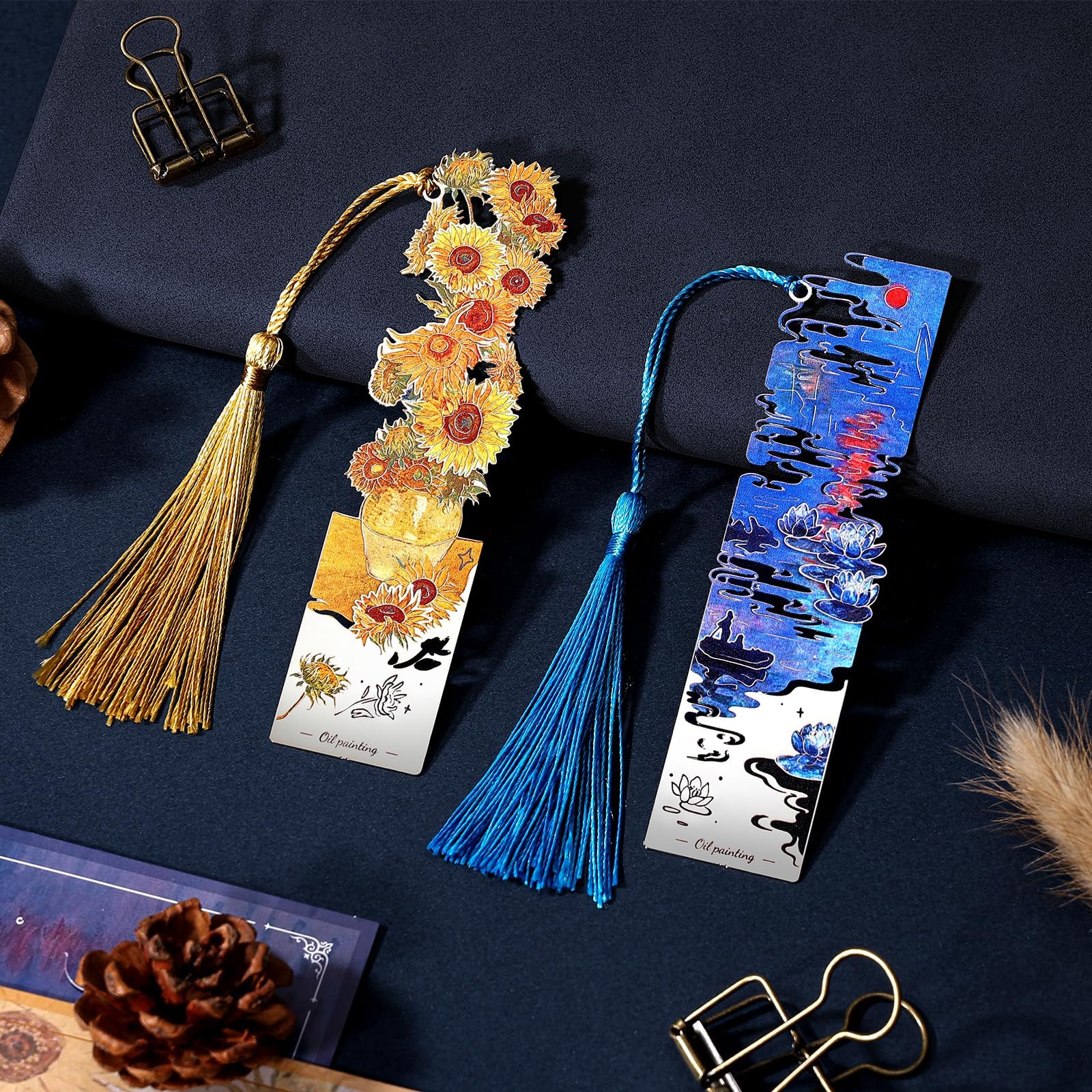 Amazon.com: 4 Pieces Metal Bookmarks with Tassel,Oil Painting Book Mark ...
