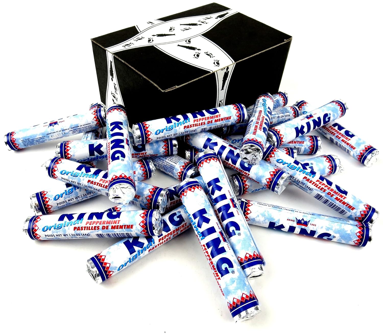 Amazon.com : King Original Peppermints, 1.55 oz Rolls in a BlackTie Box ...