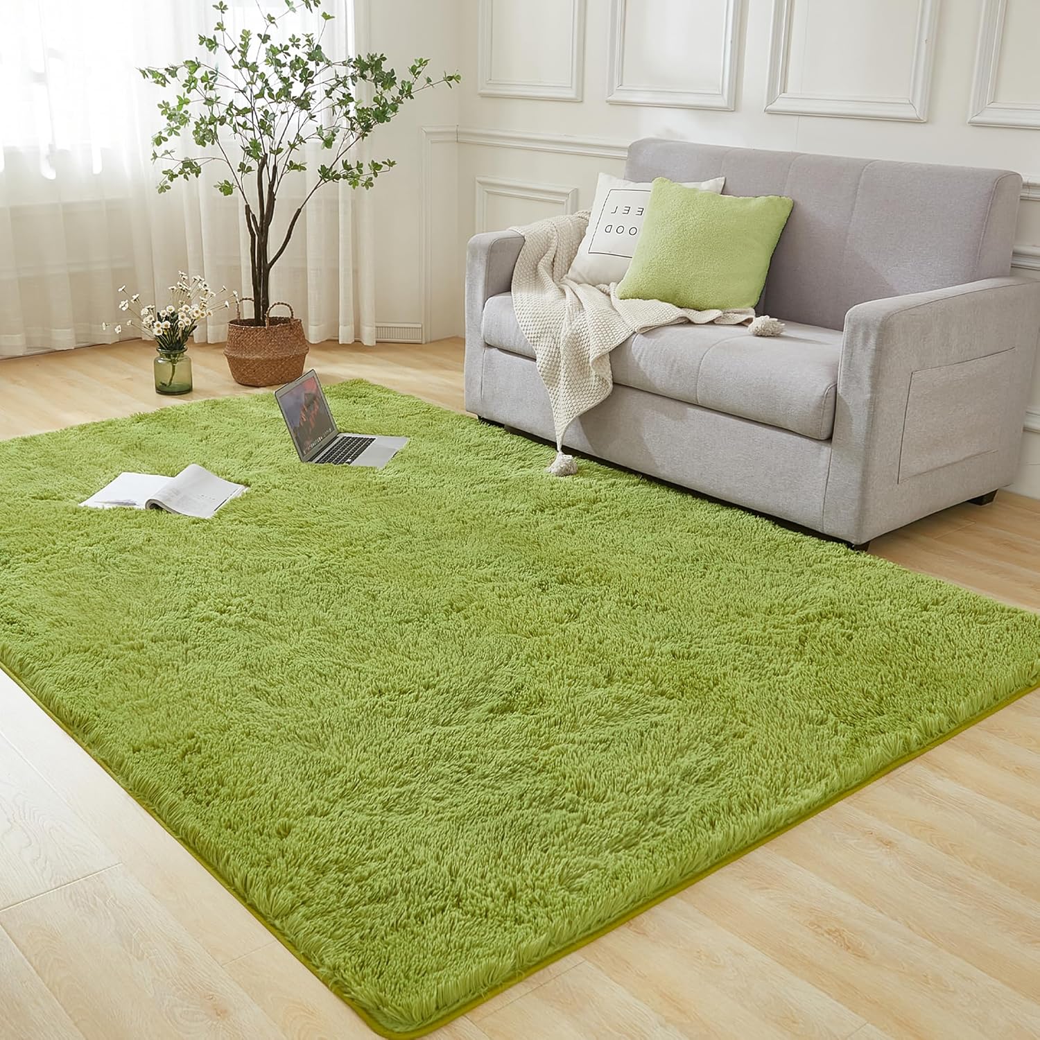 Amazon.com: Andency 8x10 Shag Area Rug for Living Room, Grass Green ...