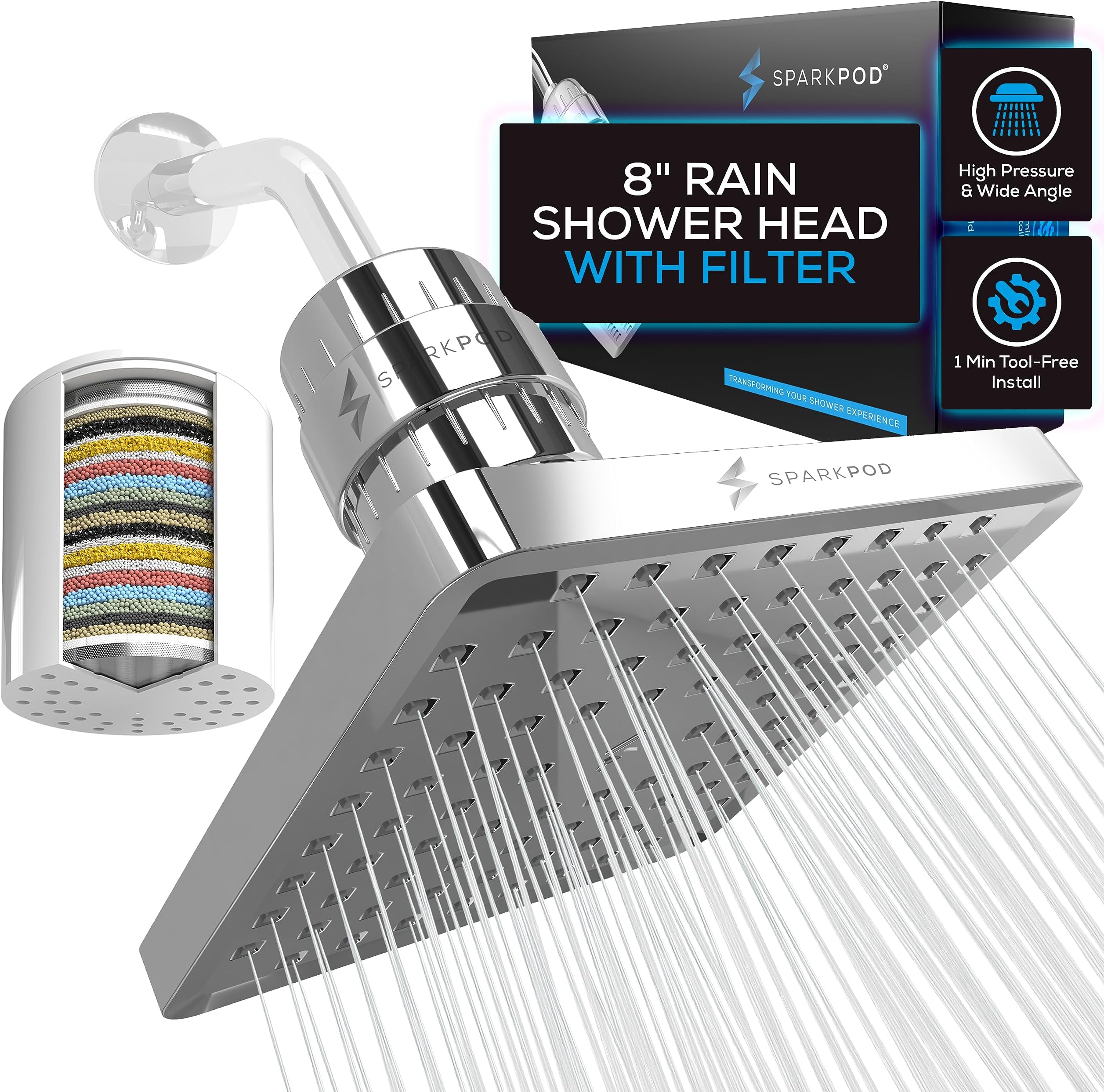 SparkPod Luxury Filtered Shower Head Set 23 Stage Shower Filter with 1 ...