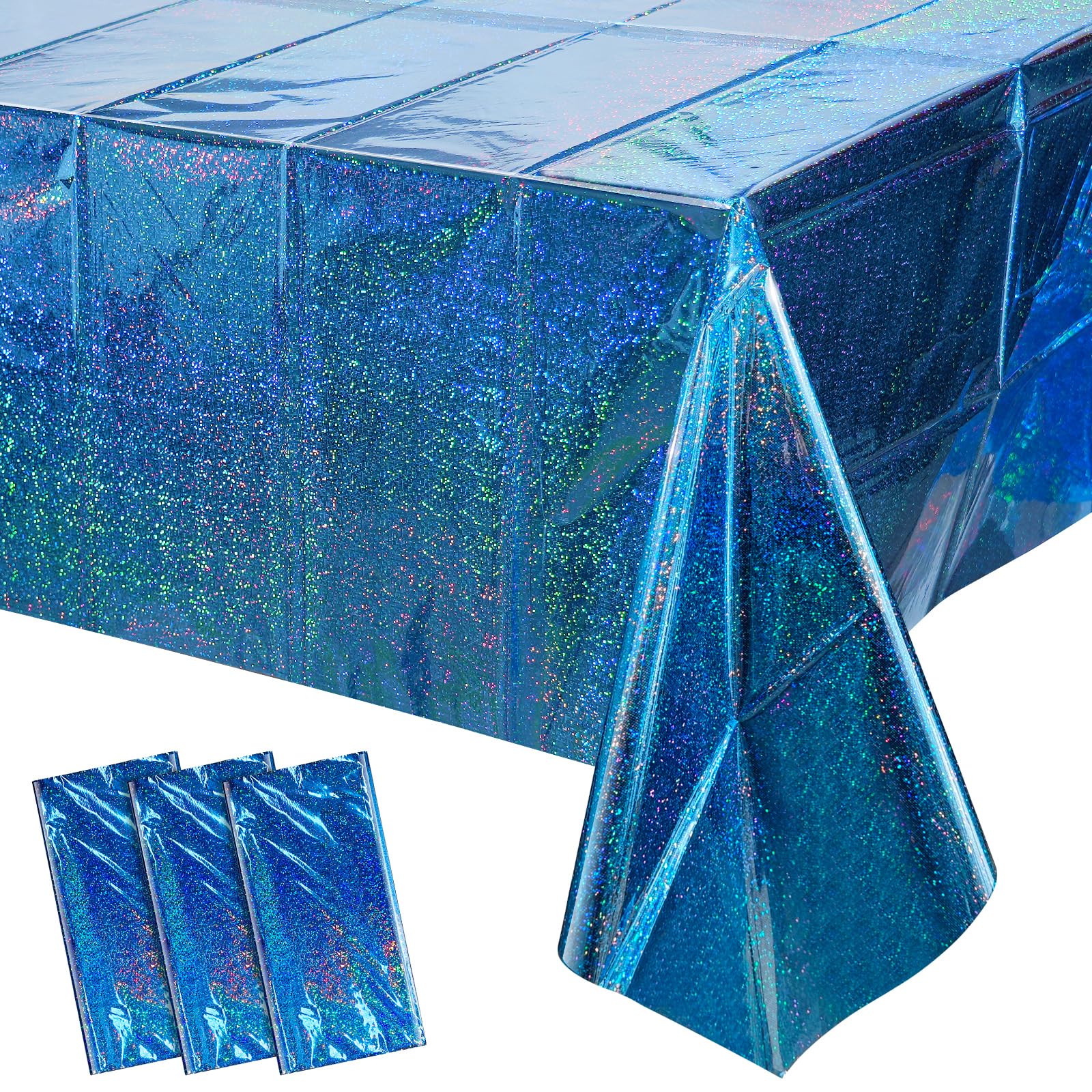 Snapklik.com : 3 Pack Iridescent Blue Plastic Tablecloth, Shiny ...