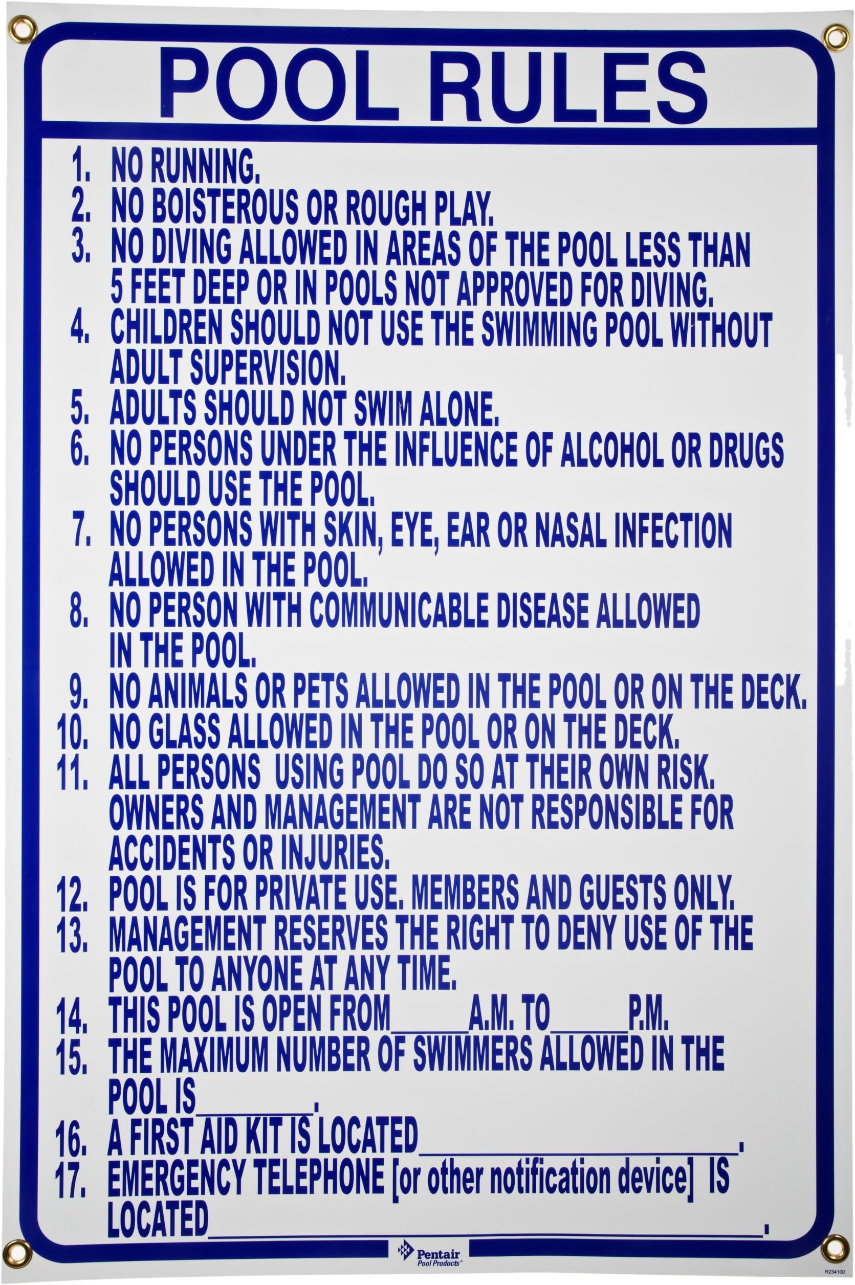 Amazon.com : Pentair R234100 North Carolina Pool Rules Pool Sign ...
