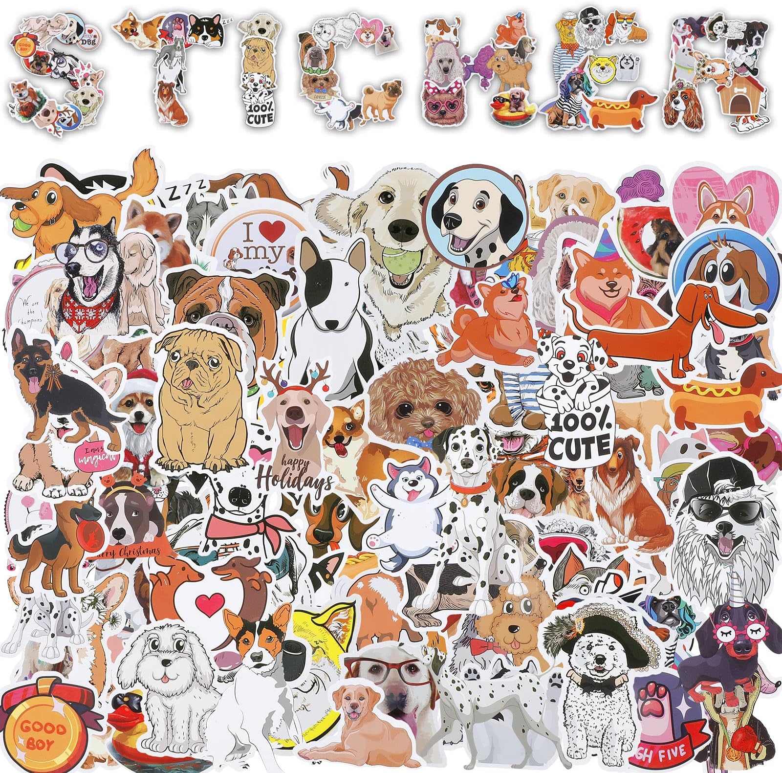 Amazon.com: 50Pcs Cool Dog Stickers Bulk Cute Funny for Kids Water ...