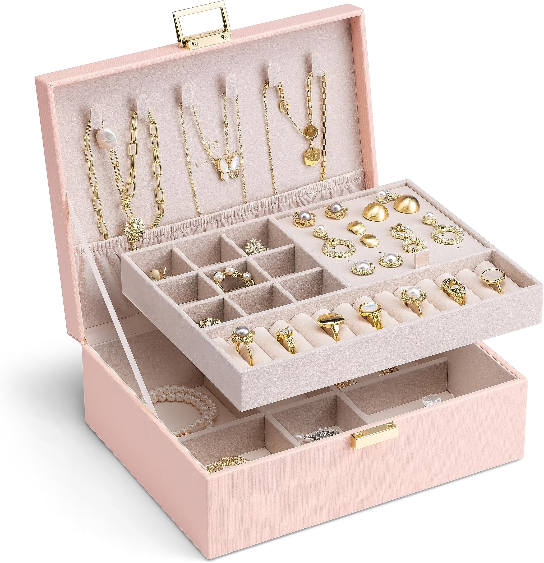Amazon.com: Vlando 2 Layer Jewelry Box Large Jewelry Organizer for ...