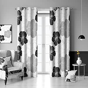Amazon.com: LADYVOGUE 100% Blackout Curtains 2 Panels Set Black White Grey Floral Black Out ...